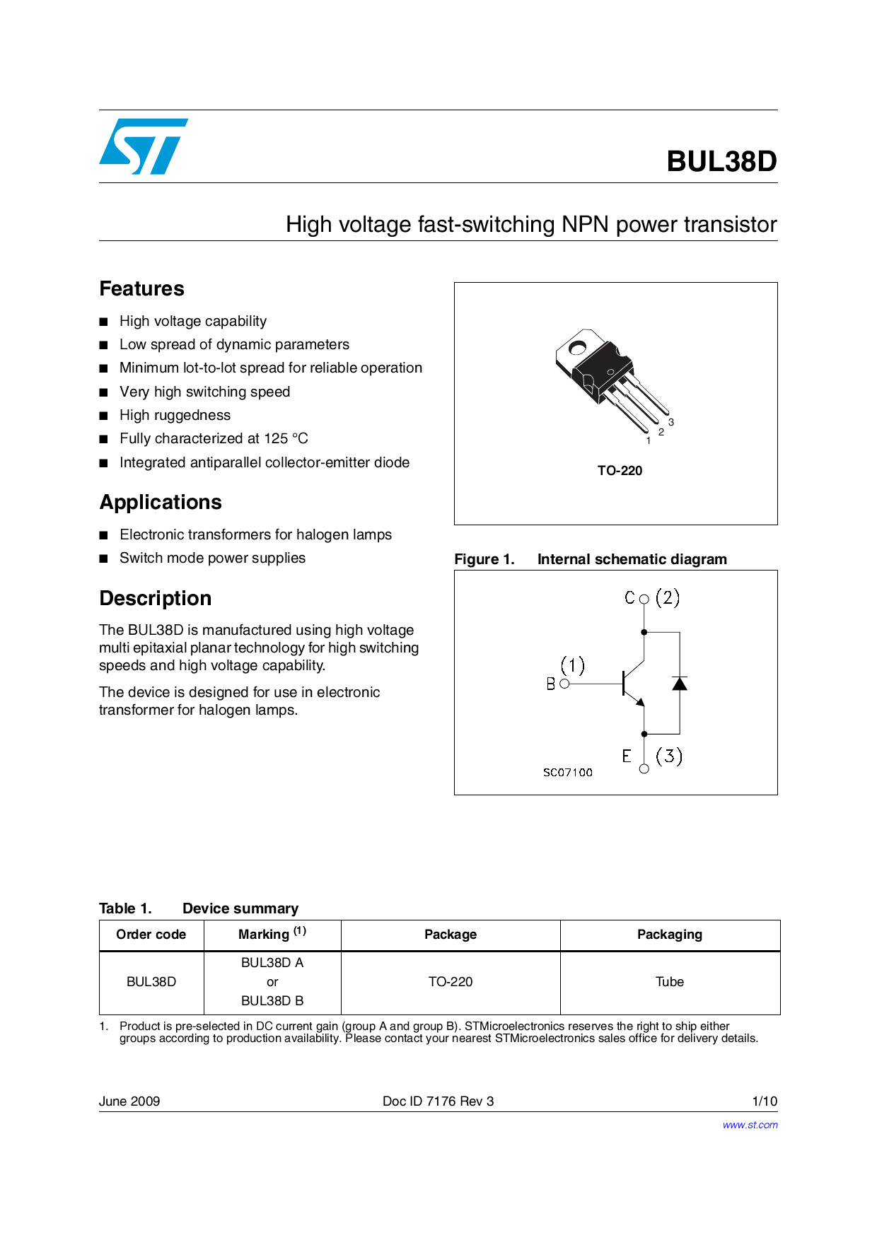 BUL38D_（ST(意法半导体)）BUL38D中文资料_价格_PDF手册-立创电子商城
