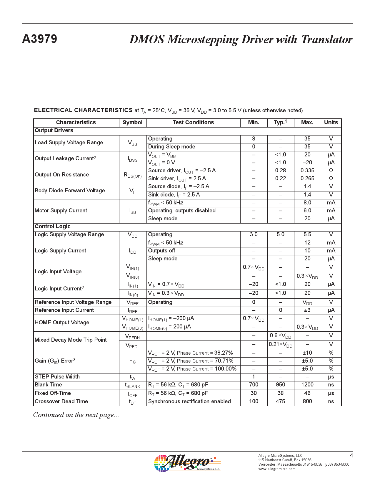 A3979SLPTR-T_（ALLEGRO(美国埃戈罗)）A3979SLPTR-T中文资料_价格_PDF手册-立创电子商城