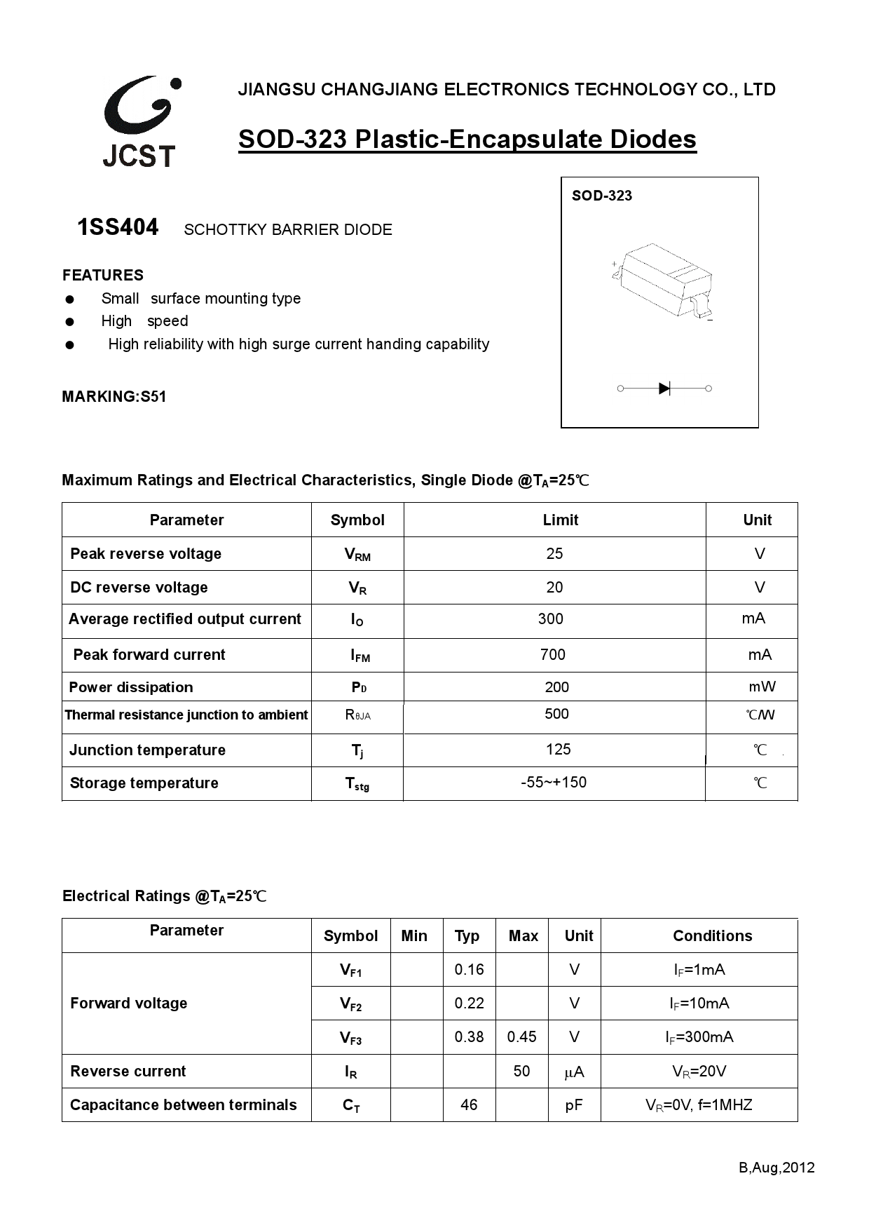 1SS404_（CJ（江苏长电/长晶））1SS404中文资料_价格_PDF手册-立创电子商城