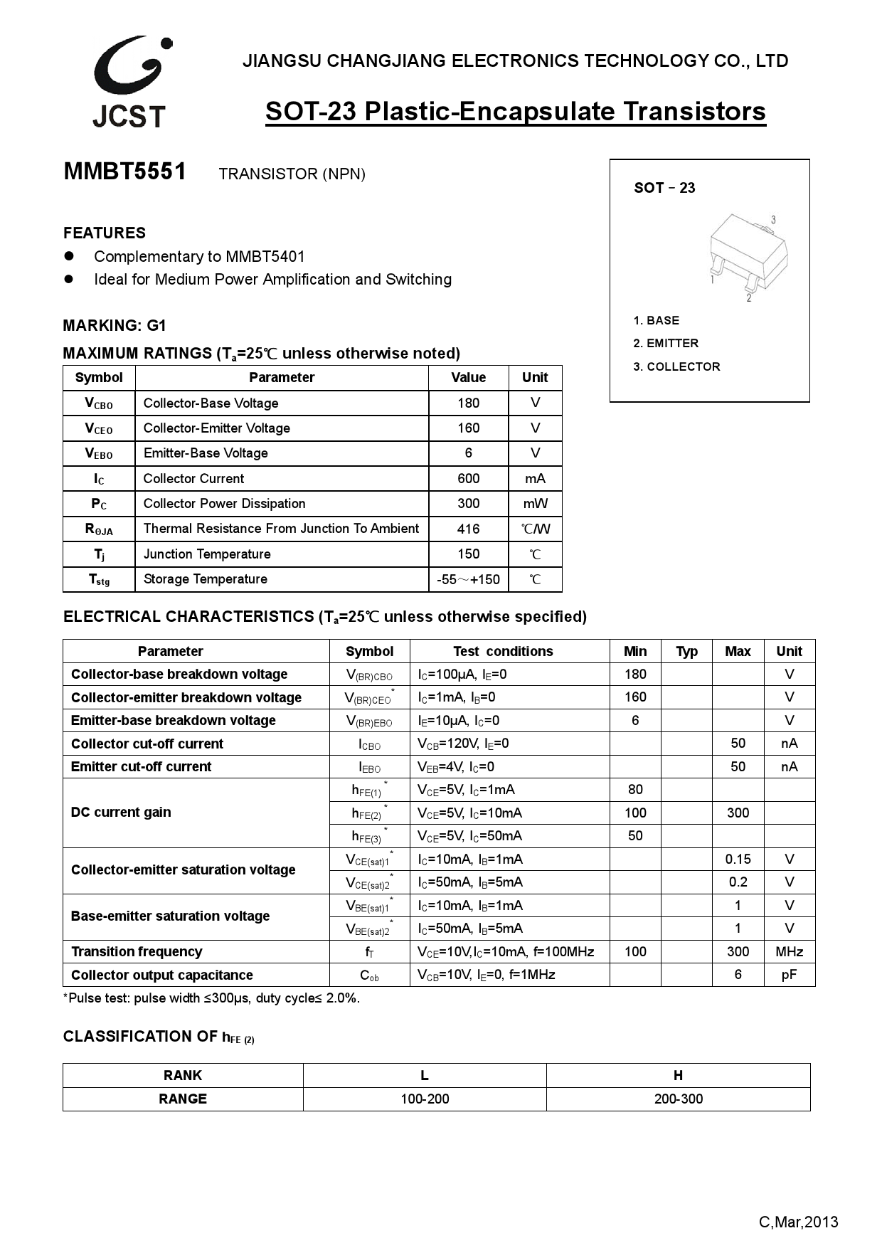 MMBT5551_（CJ（江苏长电/长晶））MMBT5551中文资料_价格_PDF手册-立创电子商城