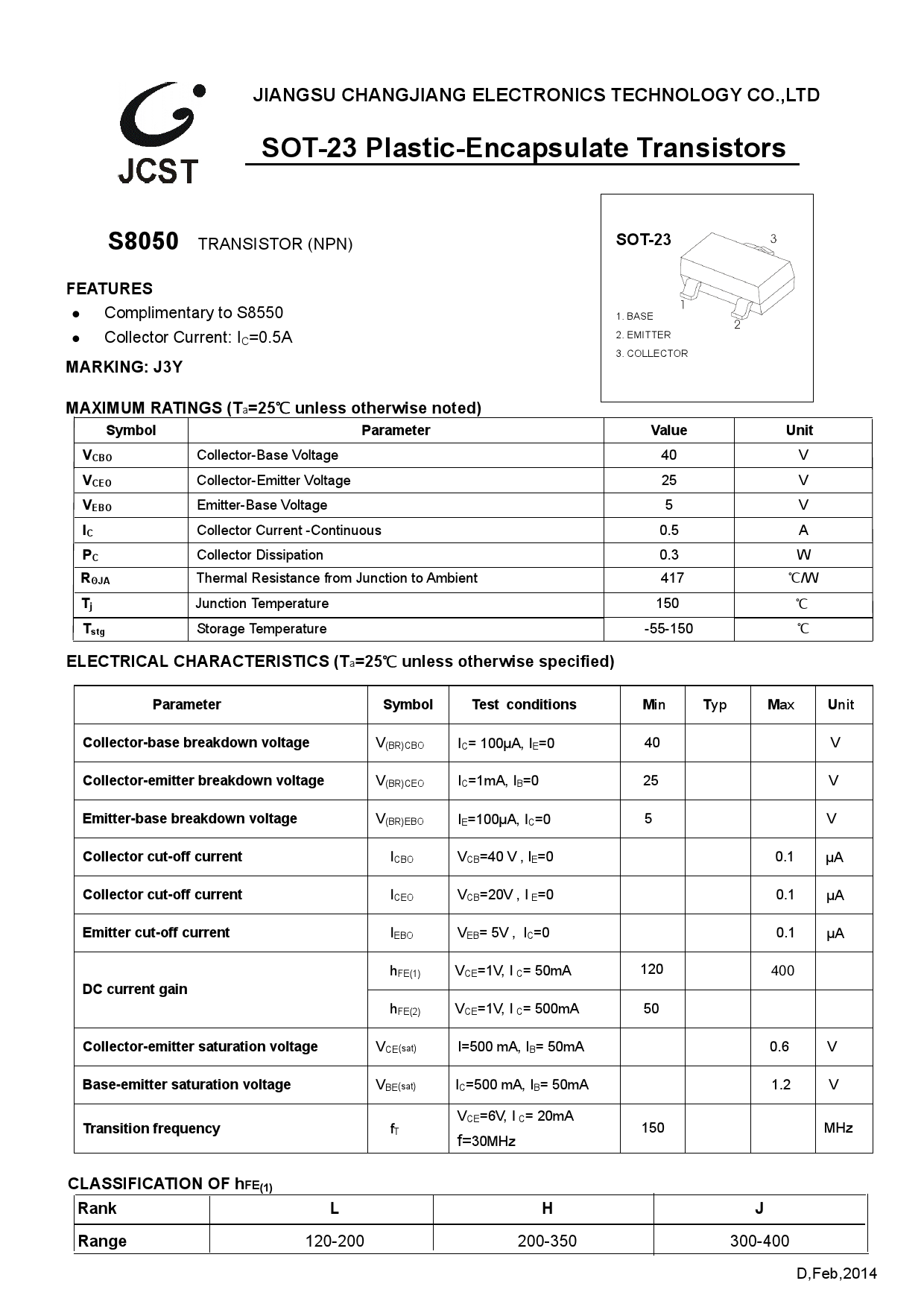 S8050 J3Y_（CJ(江苏长电/长晶)）S8050 J3Y中文资料_价格_PDF手册-立创电子商城