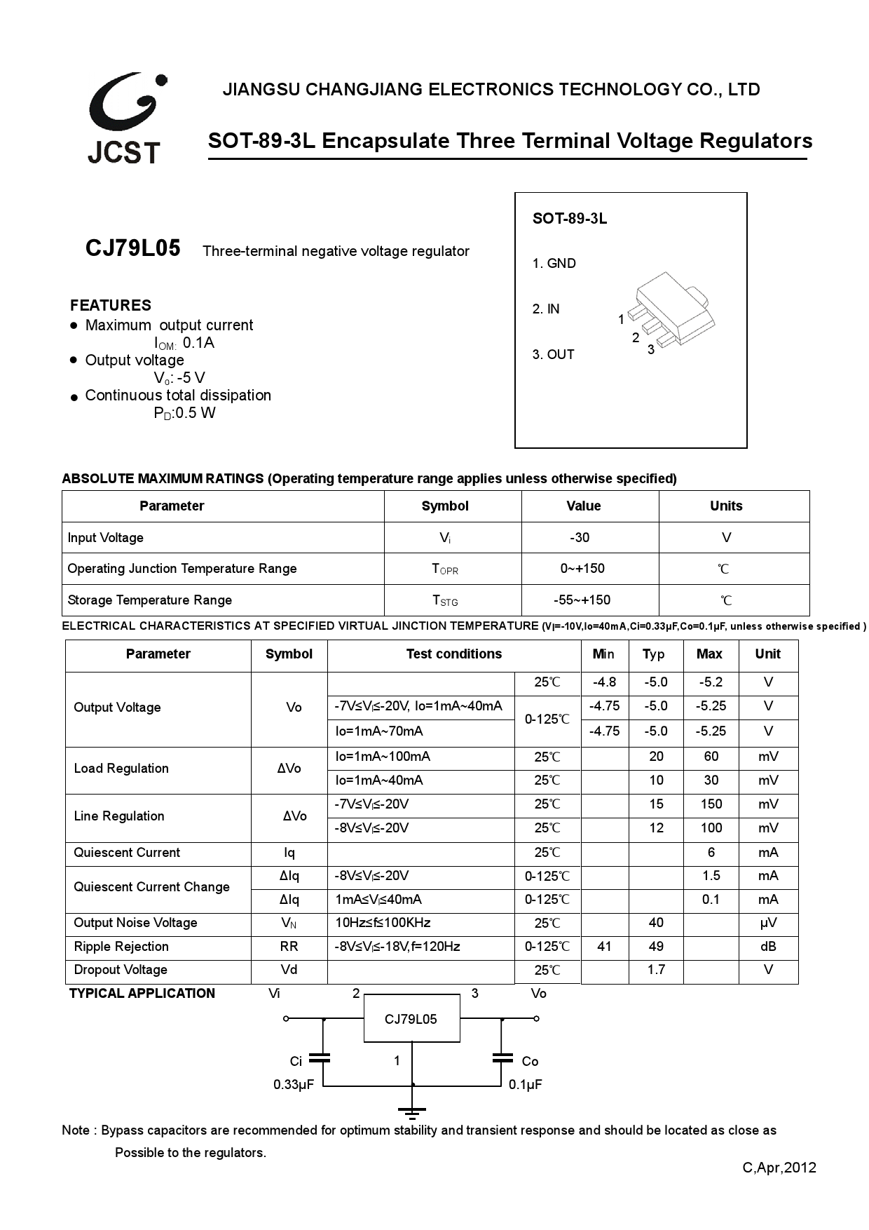 CJ79L05_（CJ（江苏长电/长晶））CJ79L05中文资料_价格_PDF手册-立创电子商城
