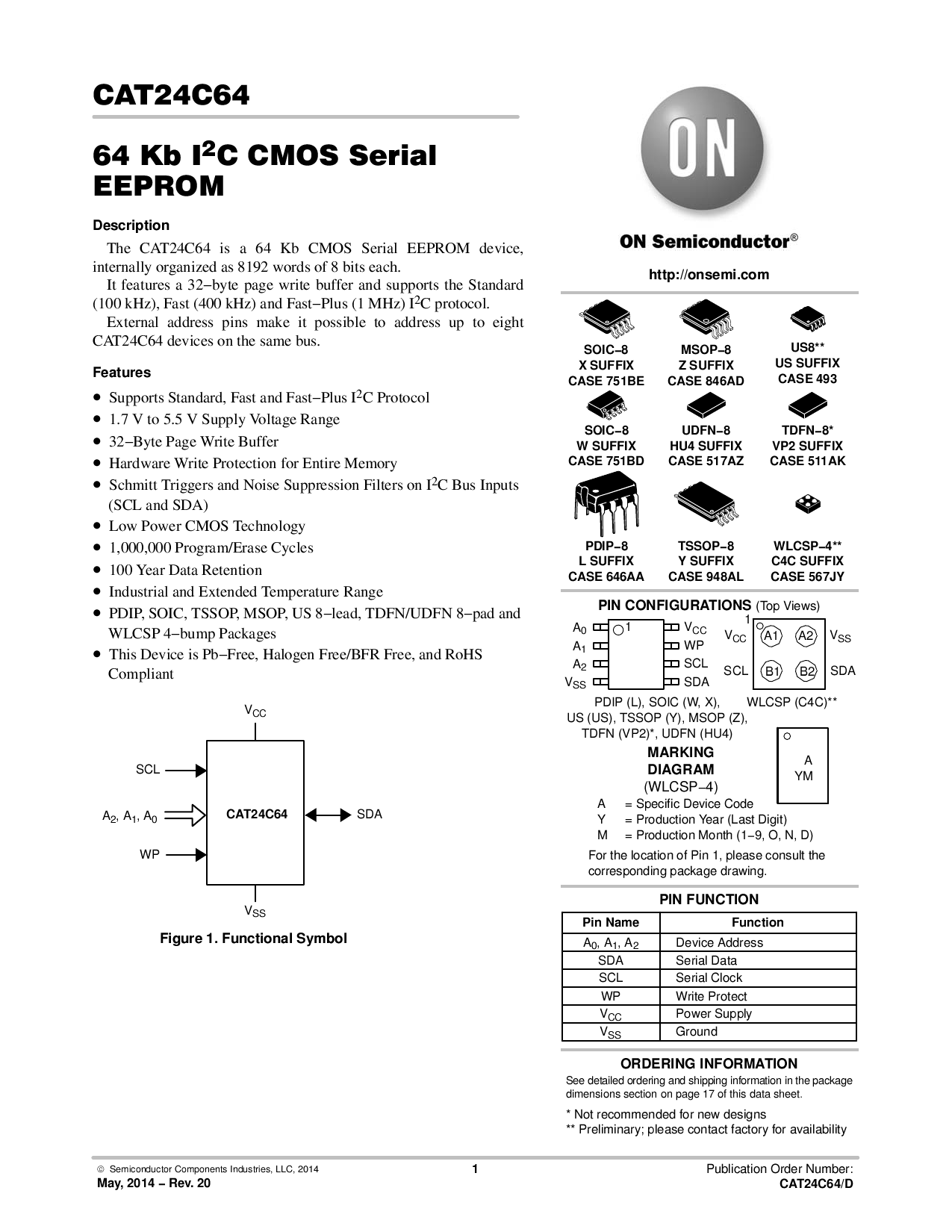 CAT24C64WI-GT3_（onsemi(安森美)）CAT24C64WI-GT3中文资料_价格_PDF手册-立创电子商城