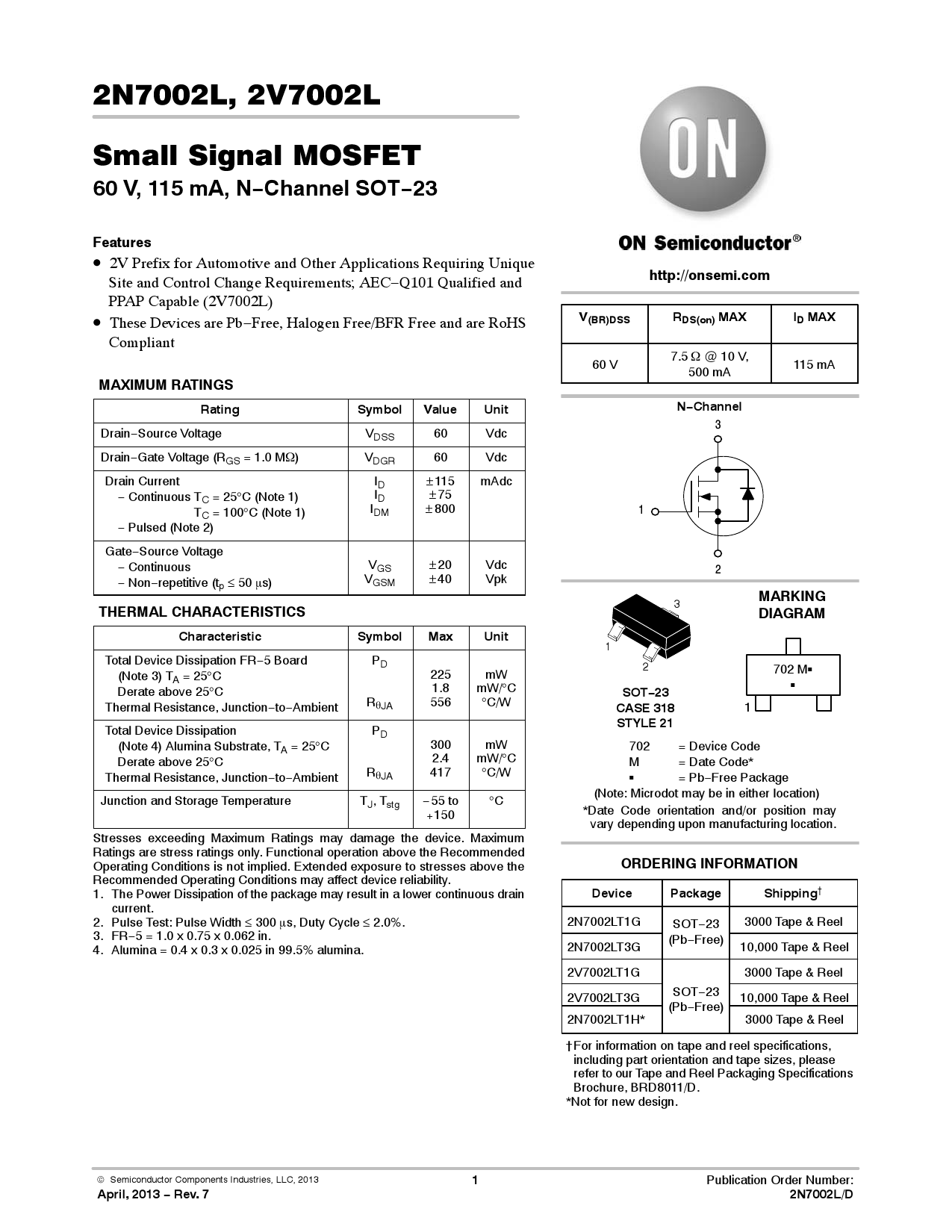 2N7002LT1G_（onsemi(安森美)）2N7002LT1G中文资料_价格_PDF手册-立创电子商城