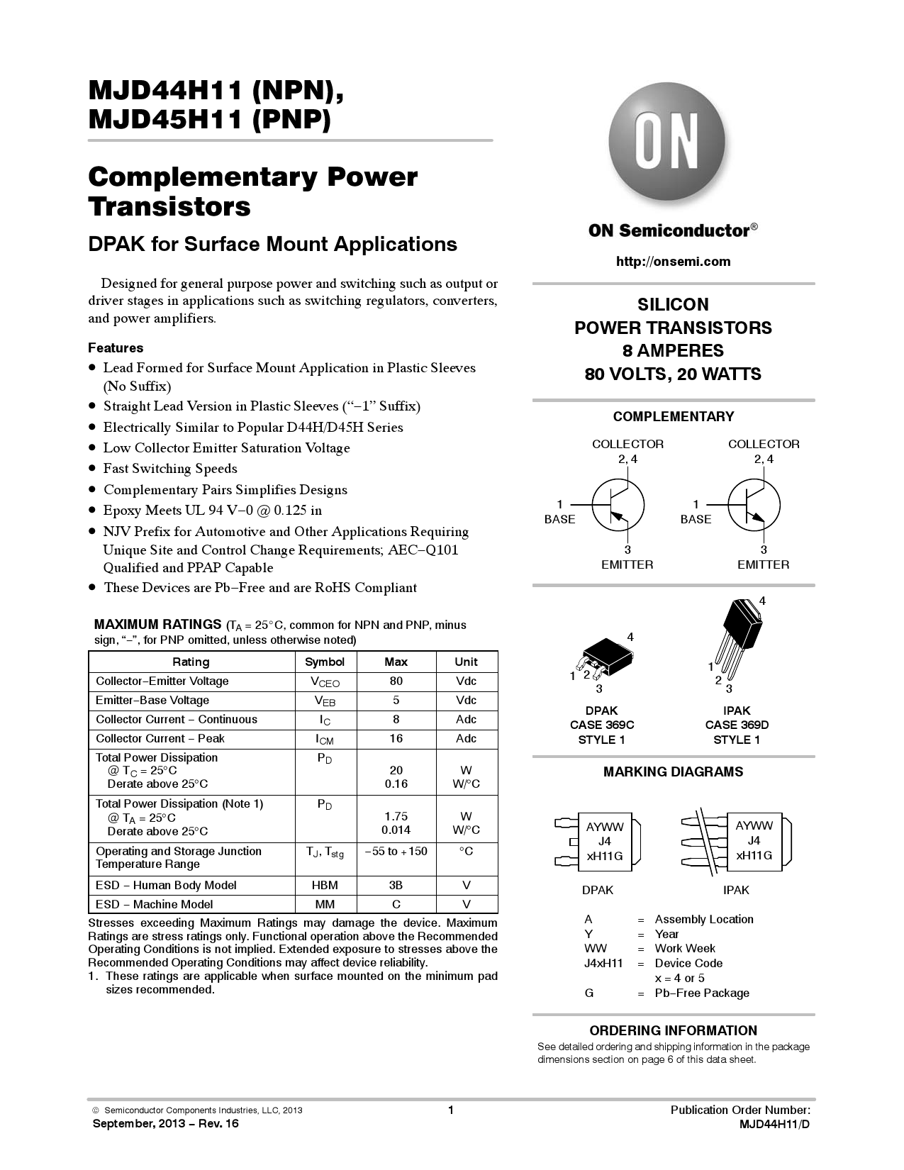 MJD44H11-1G_（onsemi(安森美)）MJD44H11-1G中文资料_价格_PDF手册-立创电子商城