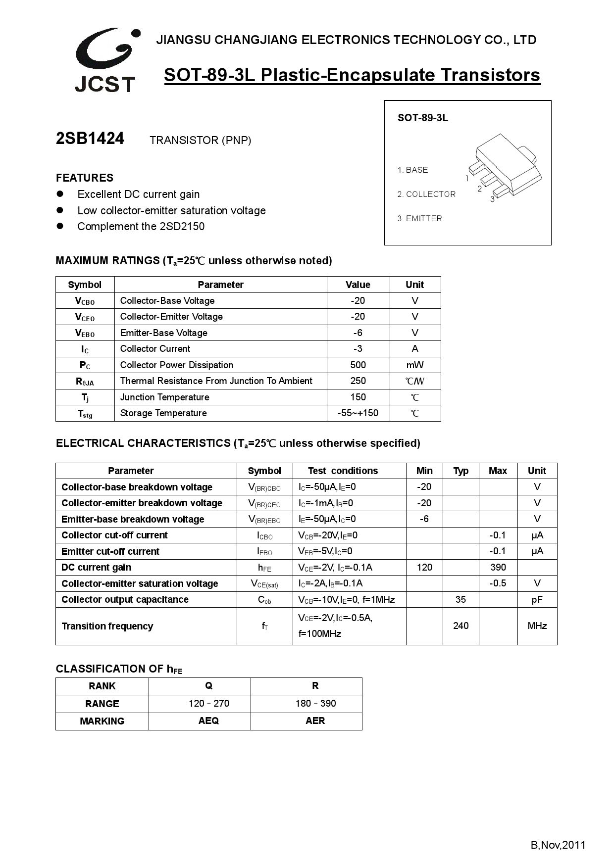 2SB1424_（CJ（江苏长电/长晶））2SB1424中文资料_价格_PDF手册-立创电子商城