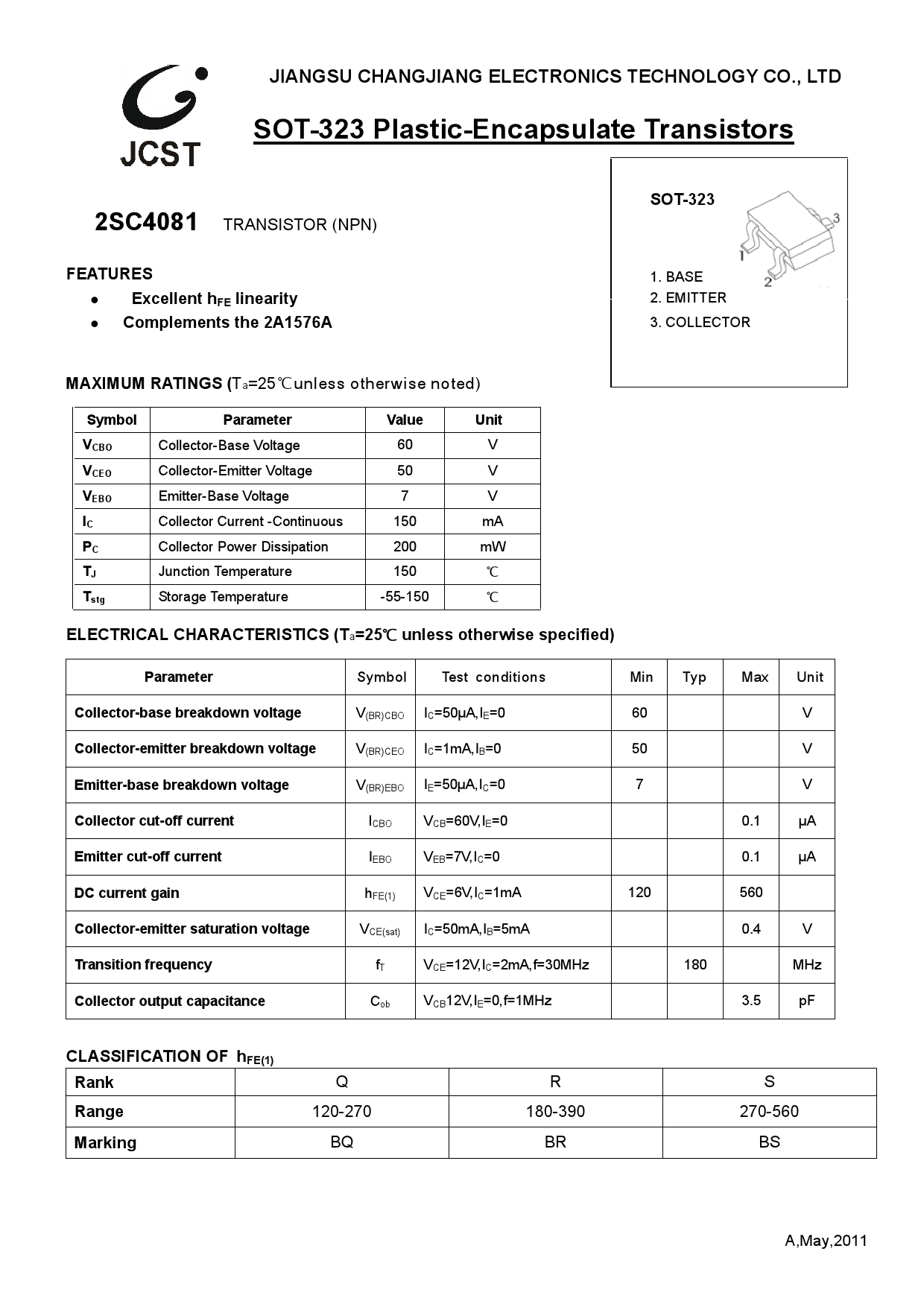 2SC4081_（CJ(江苏长电/长晶)）2SC4081中文资料_价格_PDF手册-立创电子商城