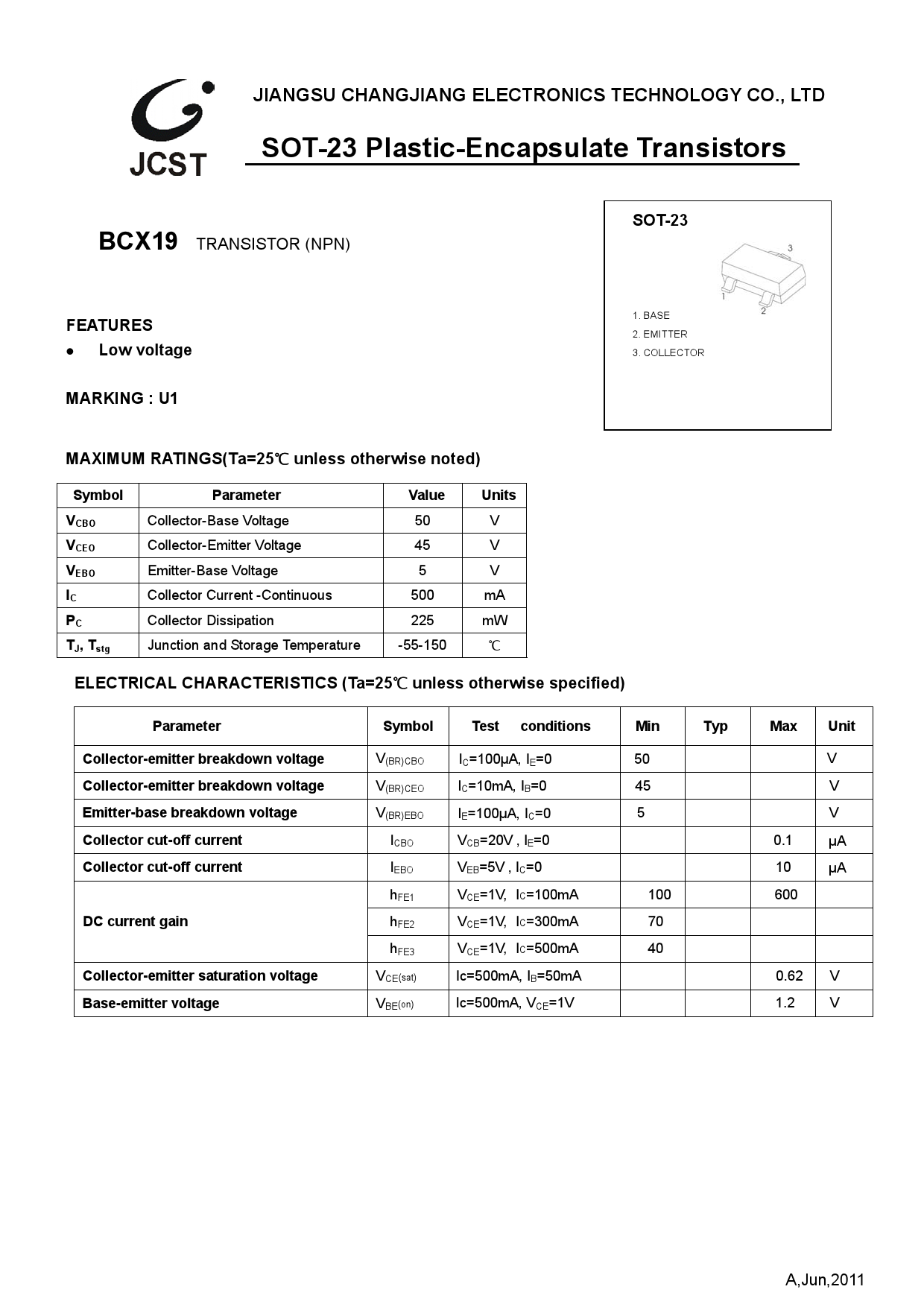 BCX19_（CJ(江苏长电/长晶)）BCX19中文资料_价格_PDF手册-立创电子商城