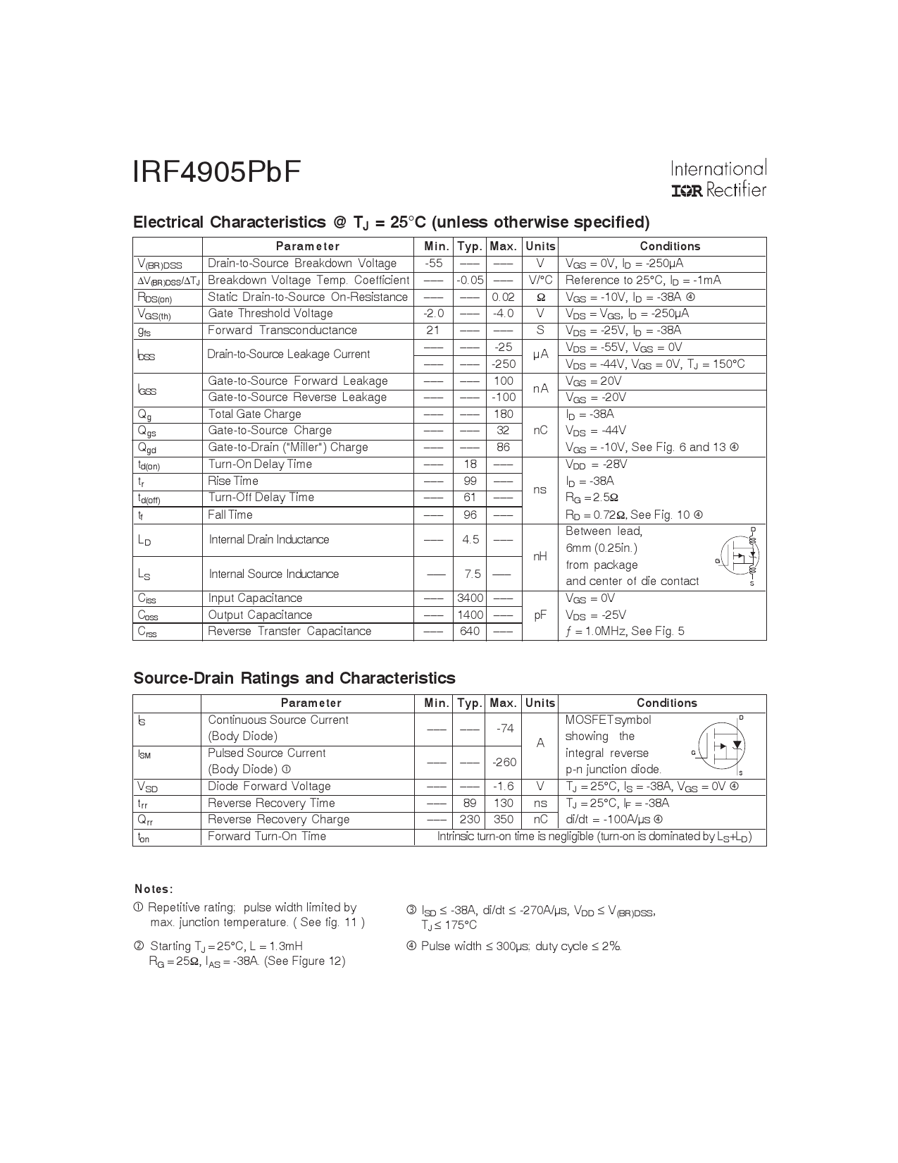 IRF4905PBF_（Infineon(英飞凌)）IRF4905PBF中文资料_价格_PDF手册-立创电子商城