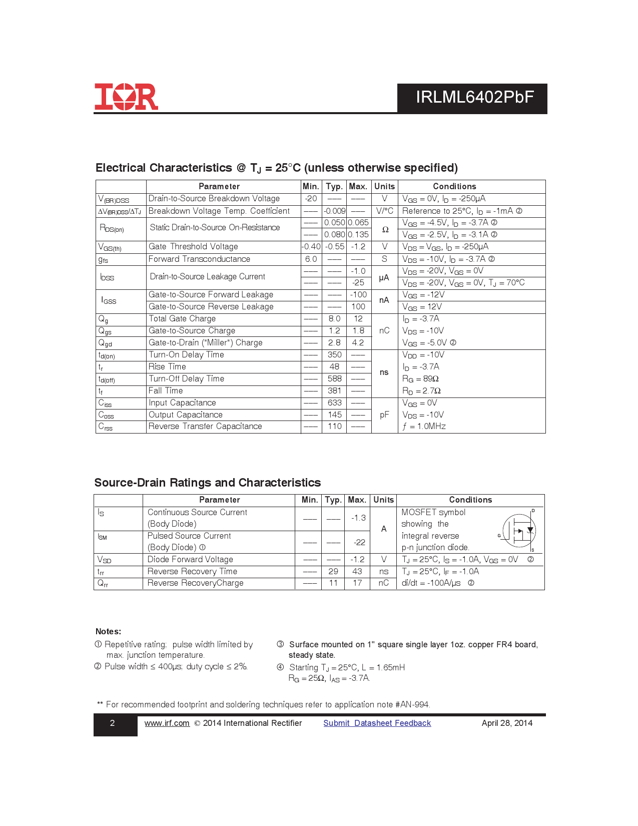 IRLML6402TRPBF_（Infineon(英飞凌)）IRLML6402TRPBF中文资料_价格_PDF手册-立创电子商城
