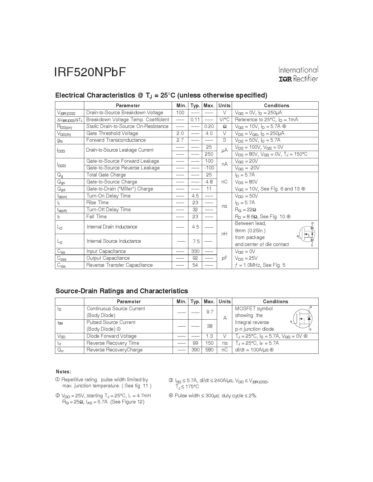 IRF520NPBF_（Infineon(英飞凌)）IRF520NPBF中文资料_价格_PDF手册-立创电子商城