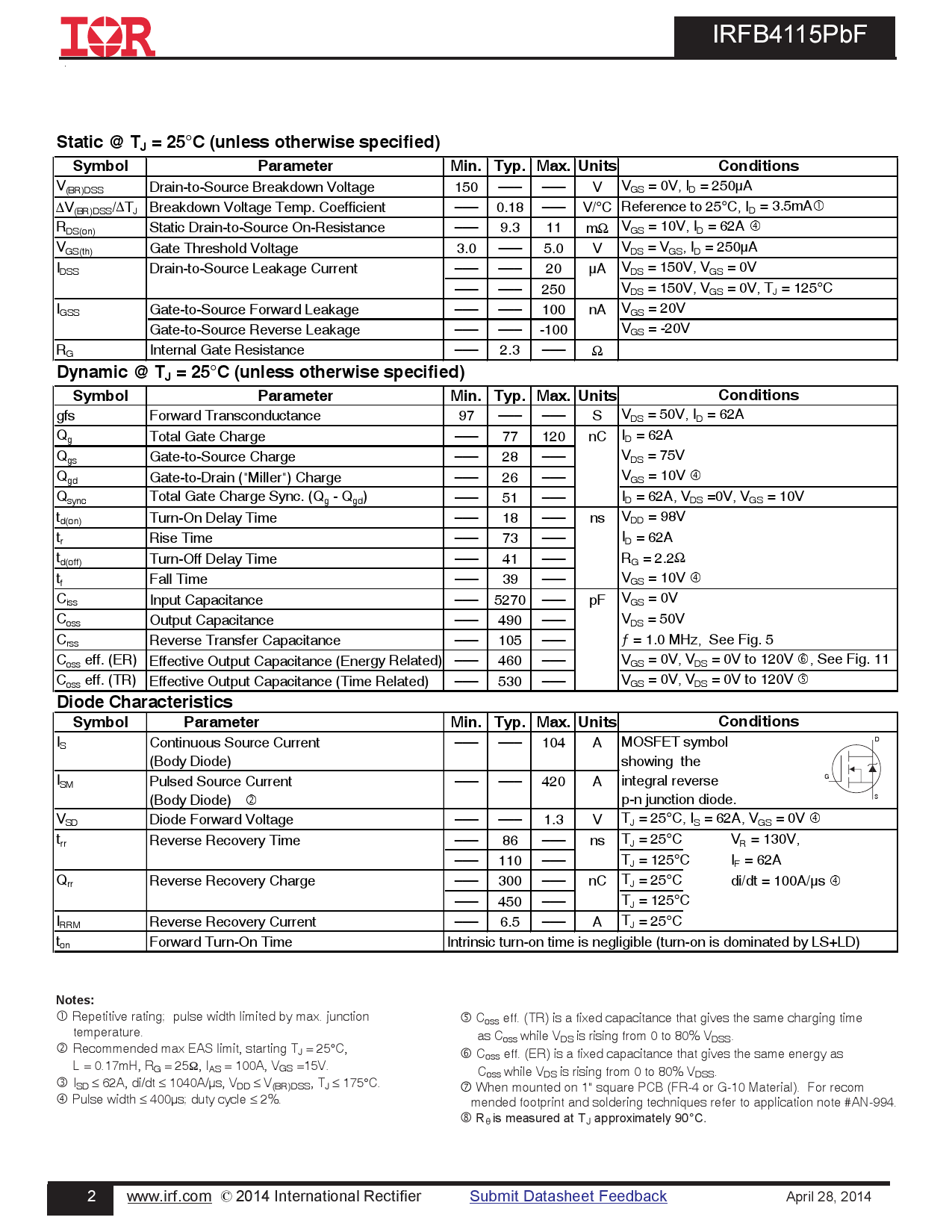 IRFB4115PBF_（Infineon(英飞凌)）IRFB4115PBF中文资料_价格_PDF手册-立创电子商城