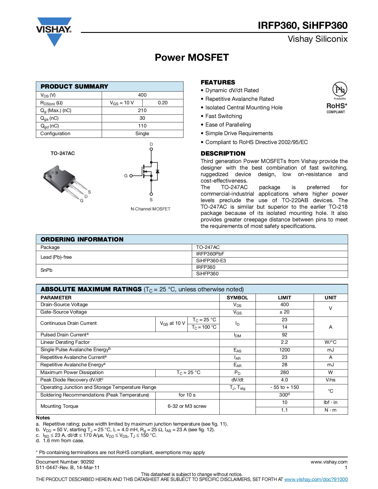 IRFP360PBF_（Infineon(英飞凌)）IRFP360PBF中文资料_价格_PDF手册-立创电子商城