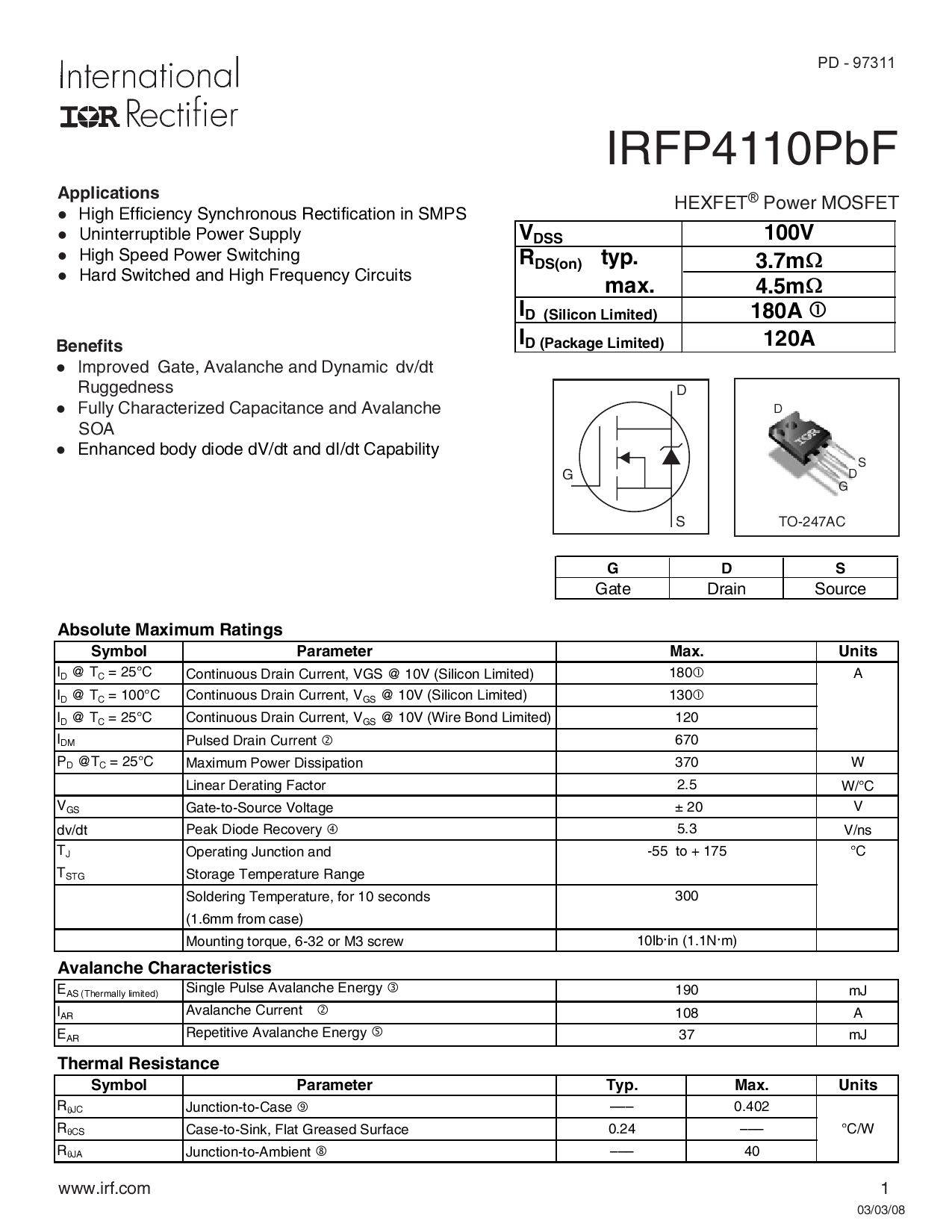 IRFP4110PBF_（Infineon(英飞凌)）IRFP4110PBF中文资料_价格_PDF手册-立创电子商城