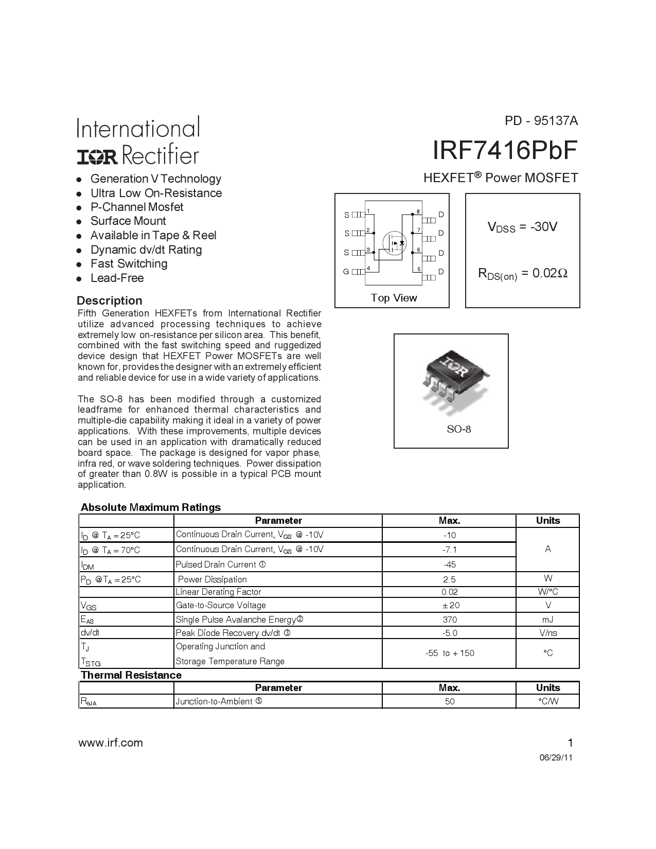 IRF7416TRPBF_（Infineon(英飞凌)）IRF7416TRPBF中文资料_价格_PDF手册-立创电子商城