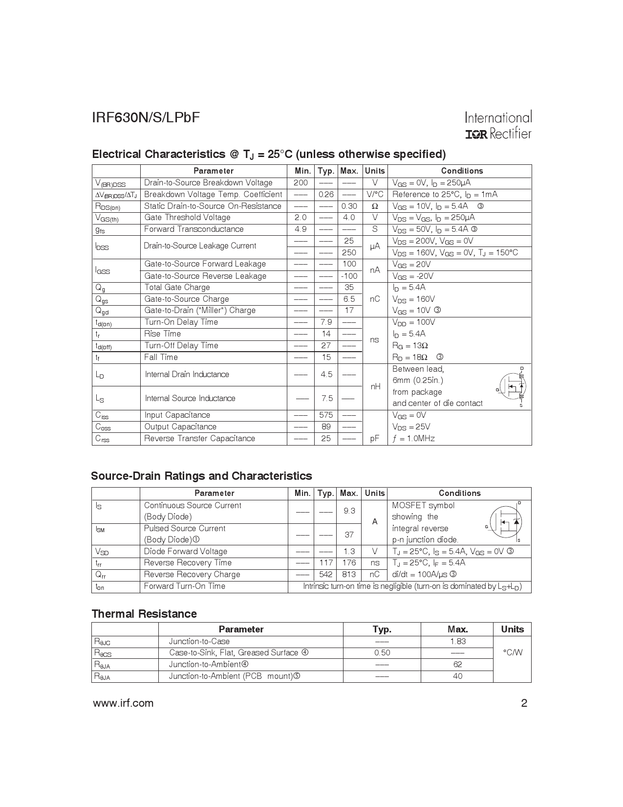 IRF630NPBF_（Infineon(英飞凌)）IRF630NPBF中文资料_价格_PDF手册-立创电子商城