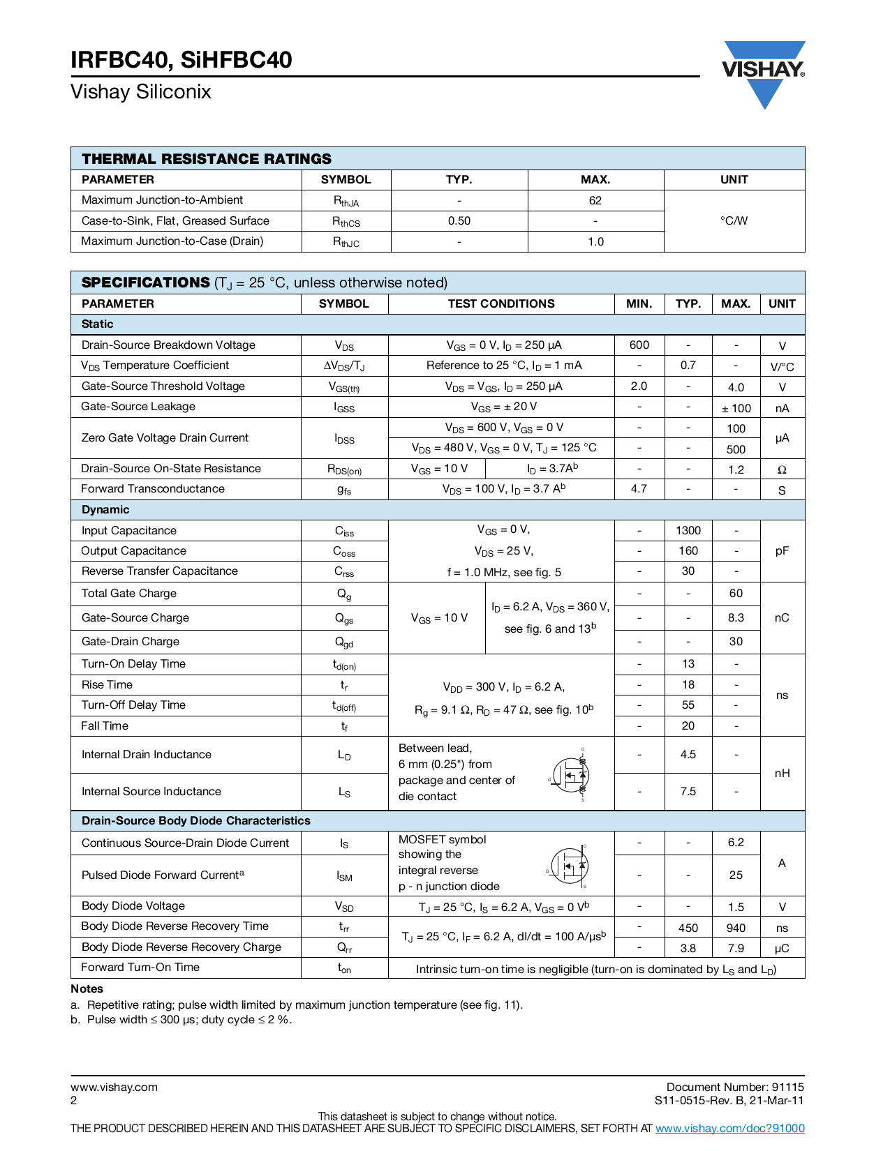 IRFBC40PBF_（Infineon(英飞凌)）IRFBC40PBF中文资料_价格_PDF手册-立创电子商城