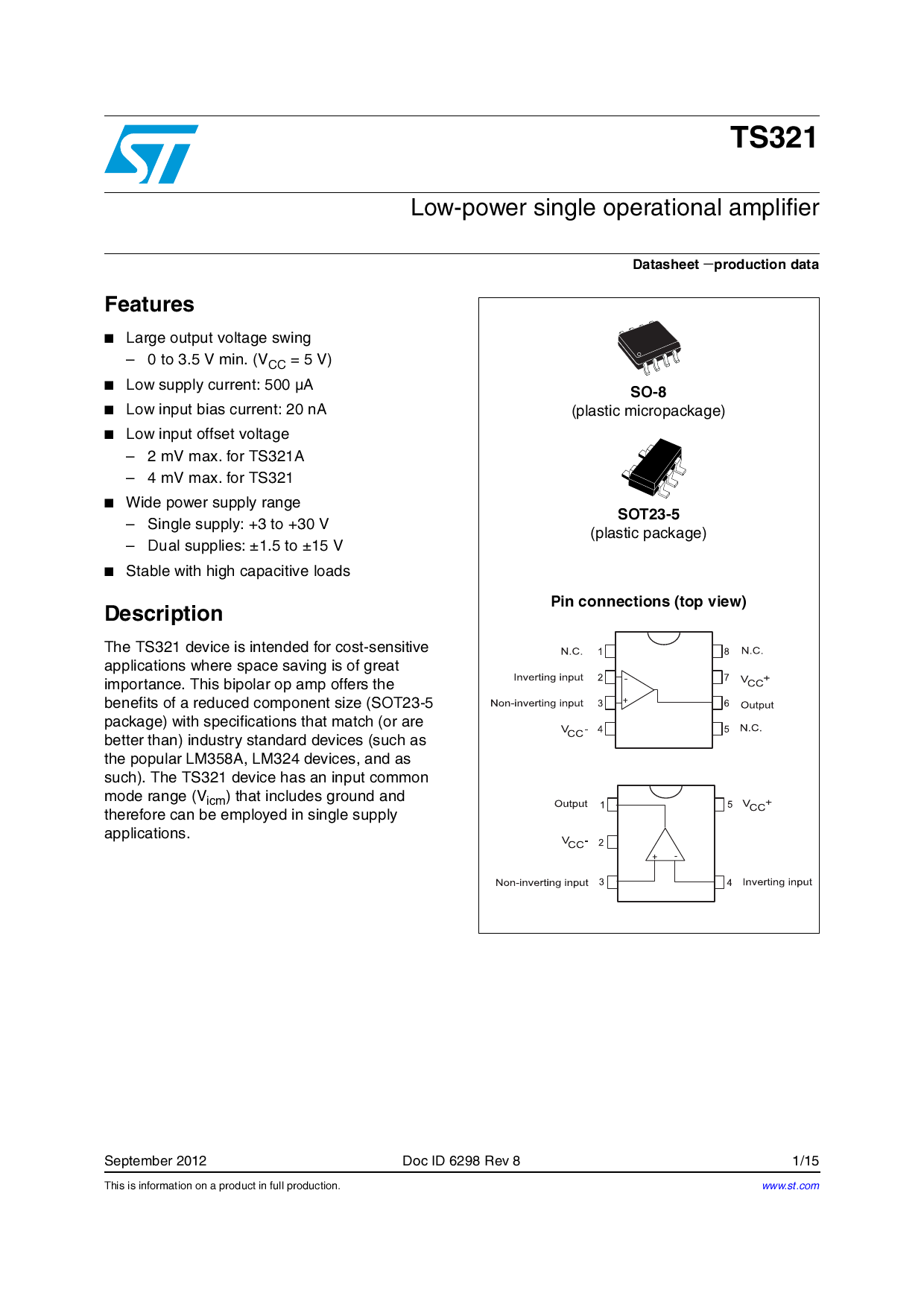 TS321ILT_（ST(意法半导体)）TS321ILT中文资料_价格_PDF手册-立创电子商城
