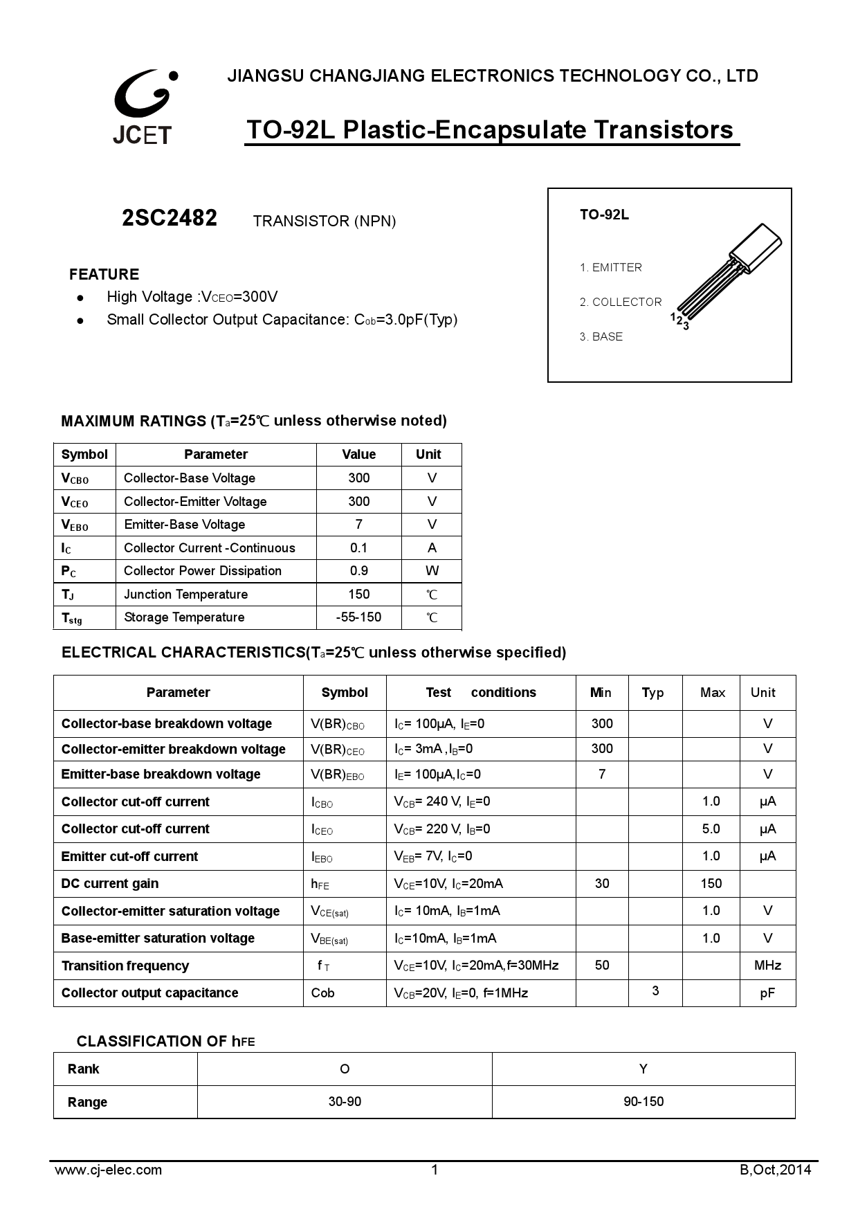 2SC2482_（CJ(江苏长电/长晶)）2SC2482中文资料_价格_PDF手册-立创电子商城