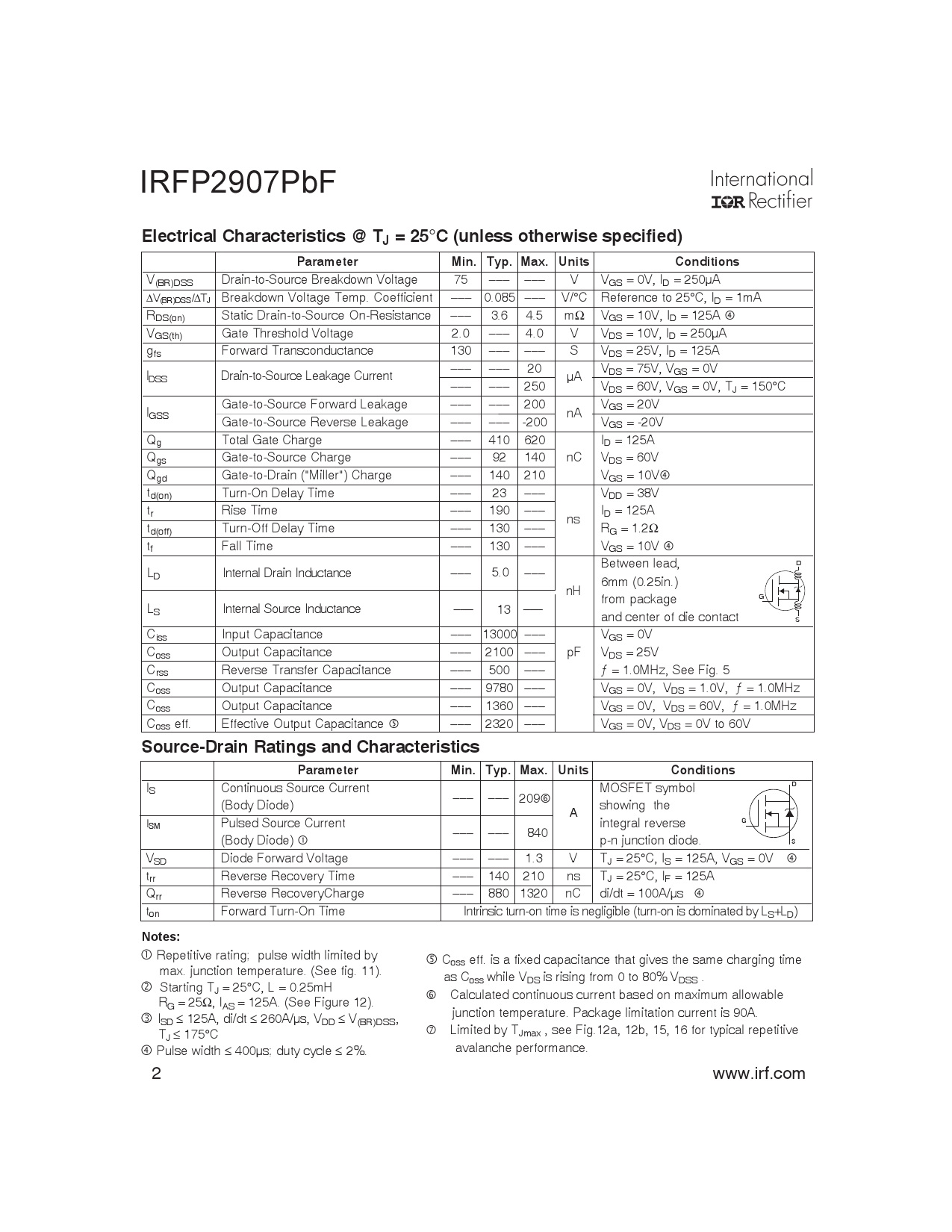 IRFP2907PBF_（Infineon(英飞凌)）IRFP2907PBF中文资料_价格_PDF手册-立创电子商城