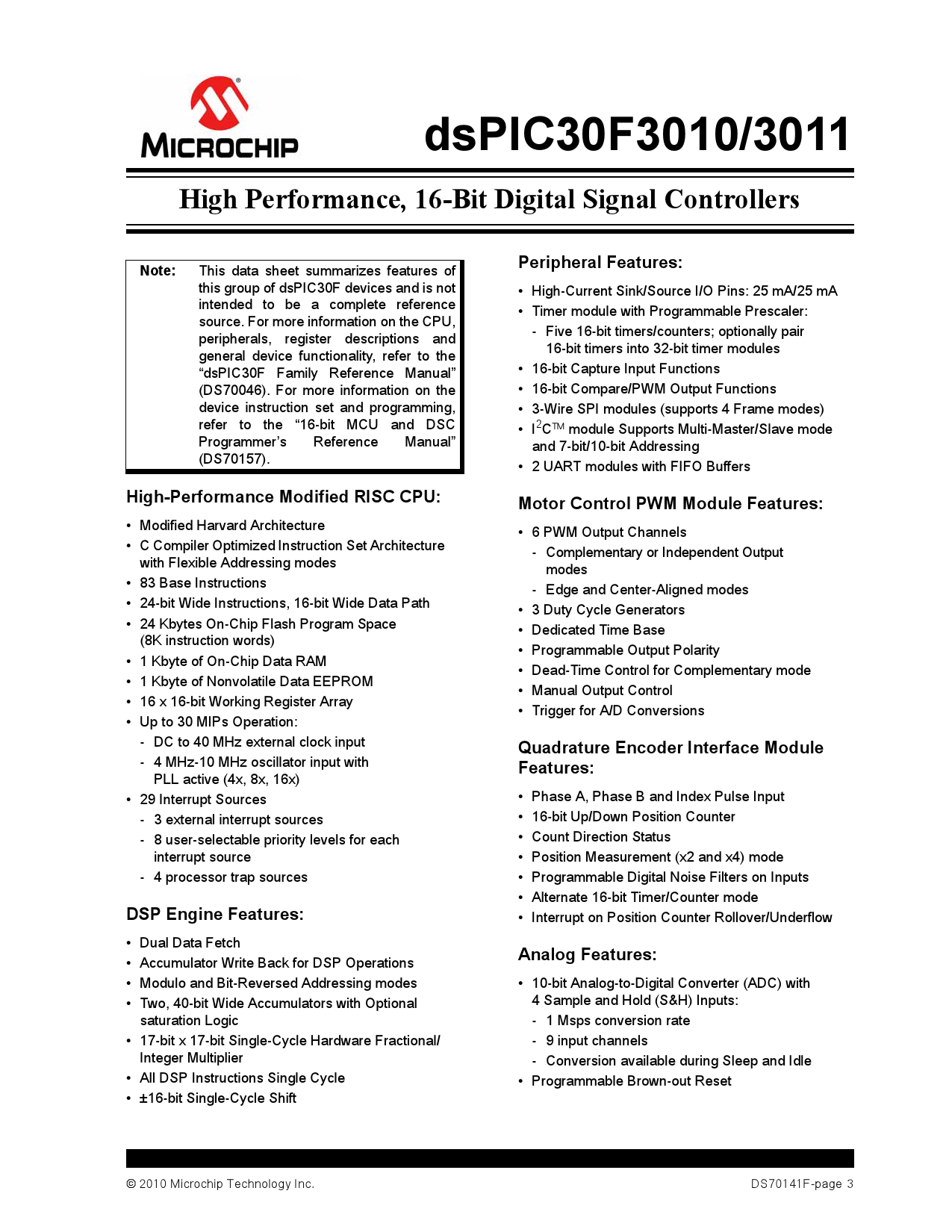 dsPIC30F3011-20I/PT_（MICROCHIP(美国微芯)）dsPIC30F3011-20I/PT中文资料_价格_PDF手册-立创电子商城