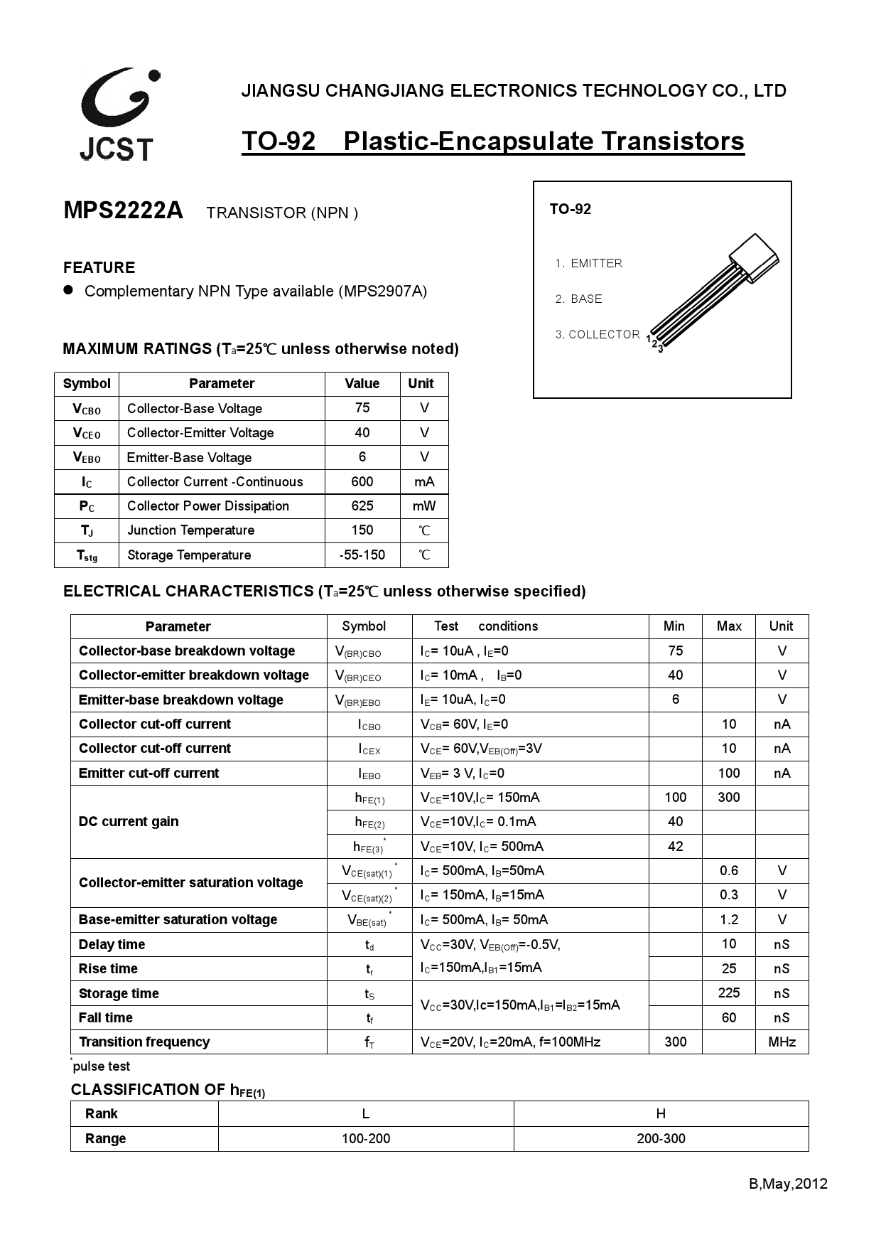 MPS2222A_（CJ(江苏长电/长晶)）MPS2222A中文资料_价格_PDF手册-立创电子商城