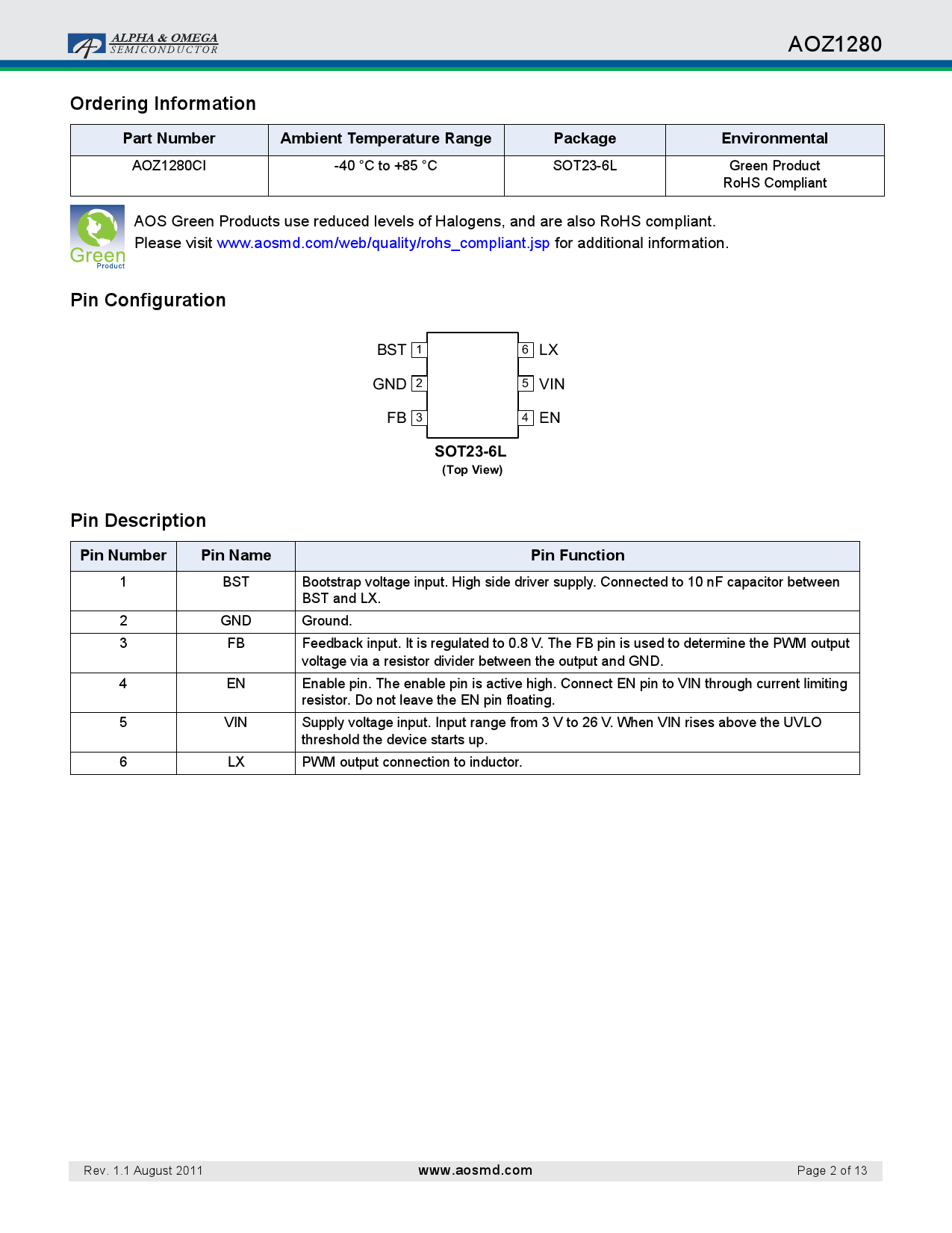 AOZ1280CI_（AOS）AOZ1280CI中文资料_价格_PDF手册-立创电子商城