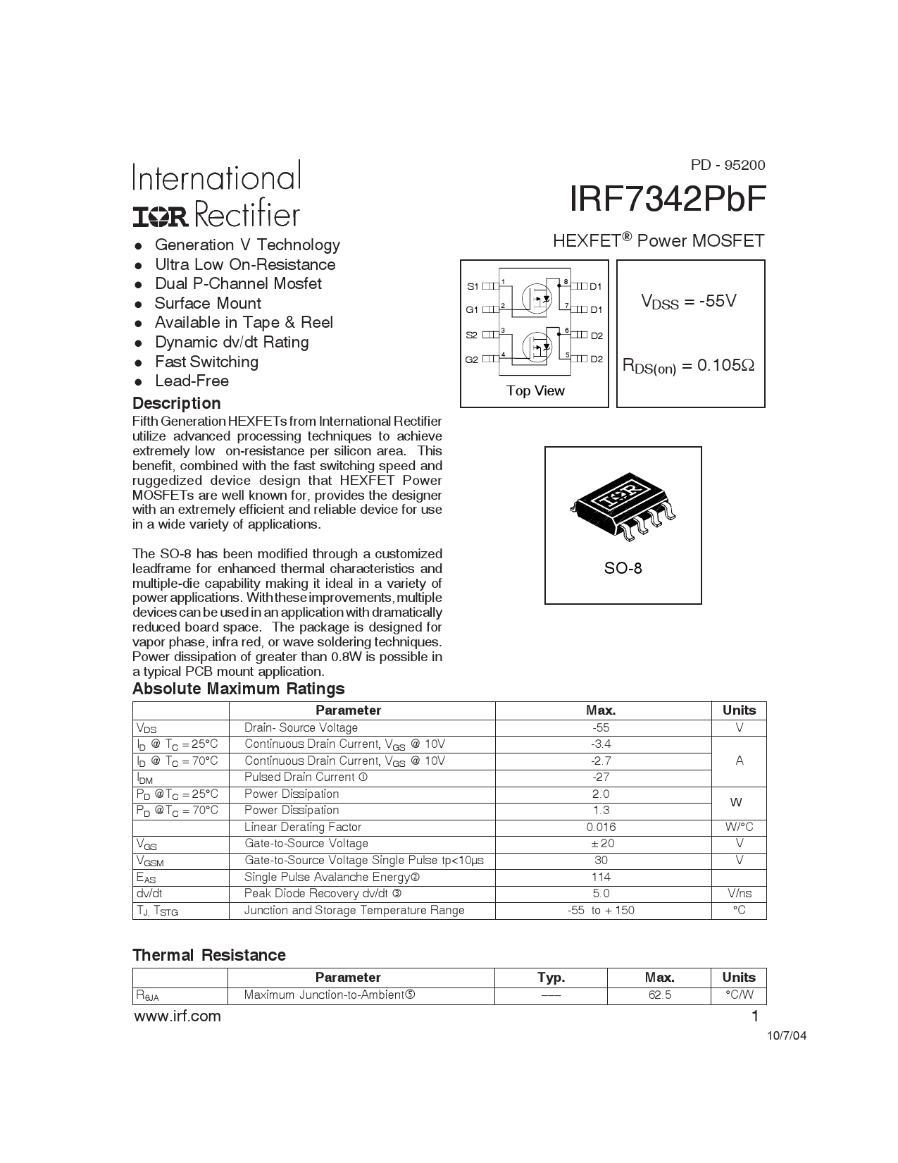 IRF7342TRPBF_（Infineon(英飞凌)）IRF7342TRPBF中文资料_价格_PDF手册-立创电子商城