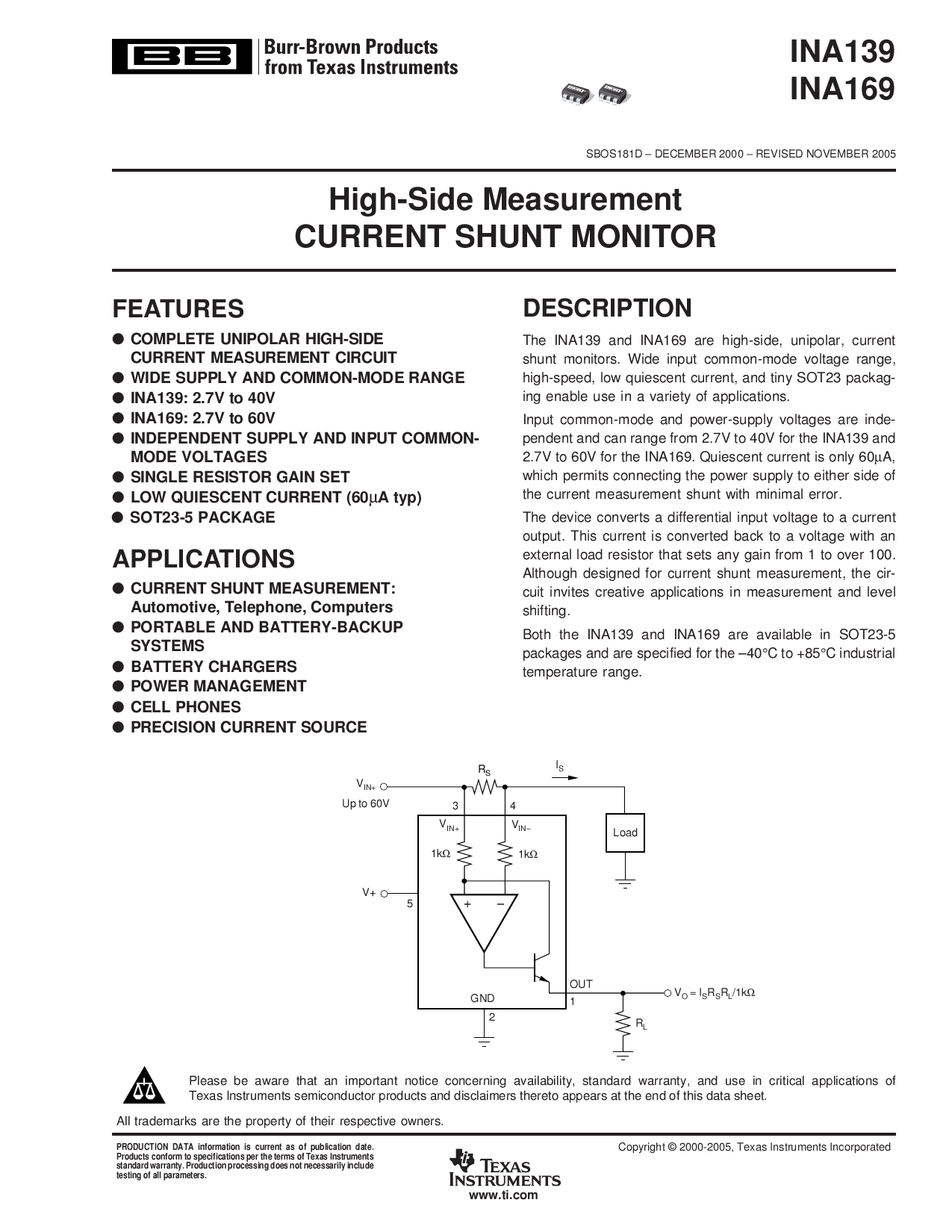 INA169NA/3K_（TI(德州仪器)）INA169NA/3K中文资料_价格_PDF手册-立创电子商城