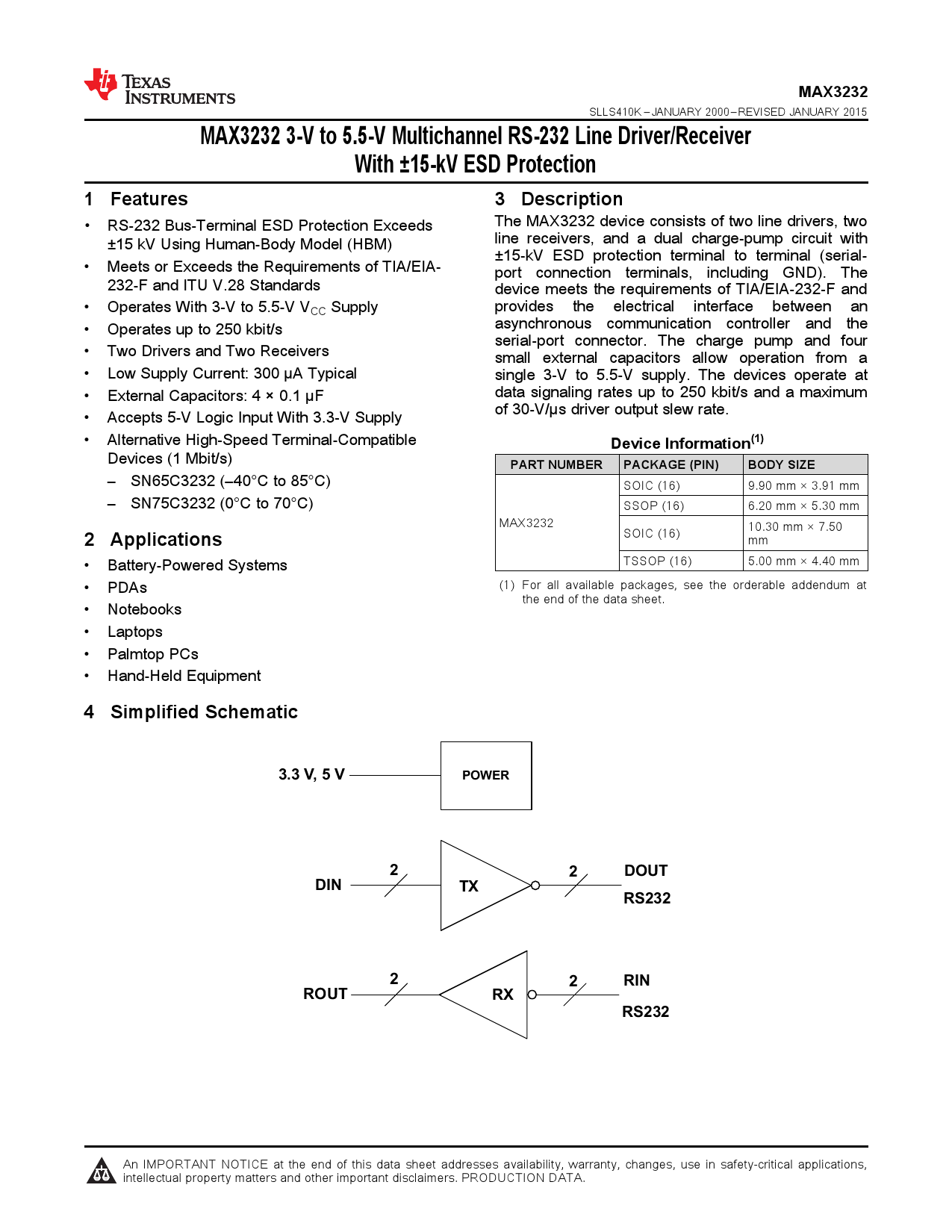 MAX3232CDR_（TI(德州仪器)）MAX3232CDR中文资料_价格_PDF手册-立创电子商城