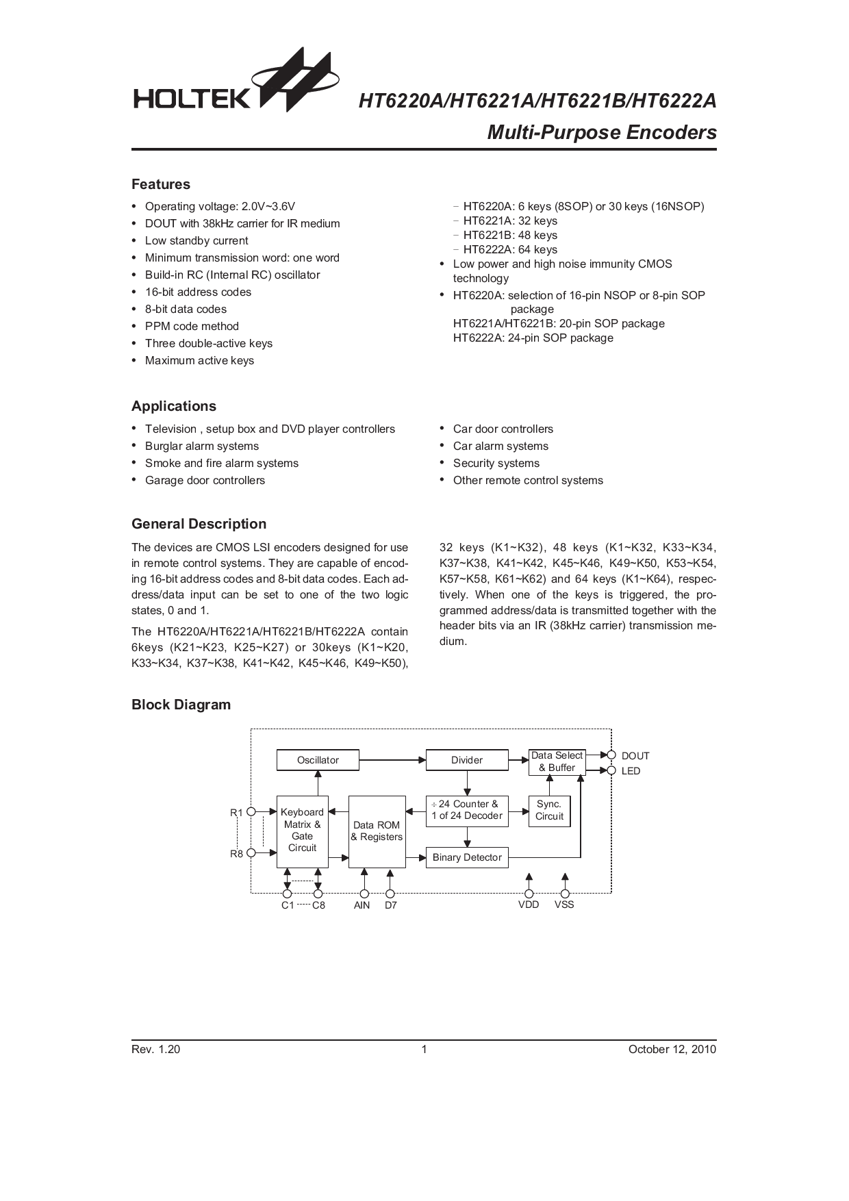 HT6220A_（HOLTEK(台湾合泰/盛群)）HT6220A中文资料_价格_PDF手册-立创电子商城