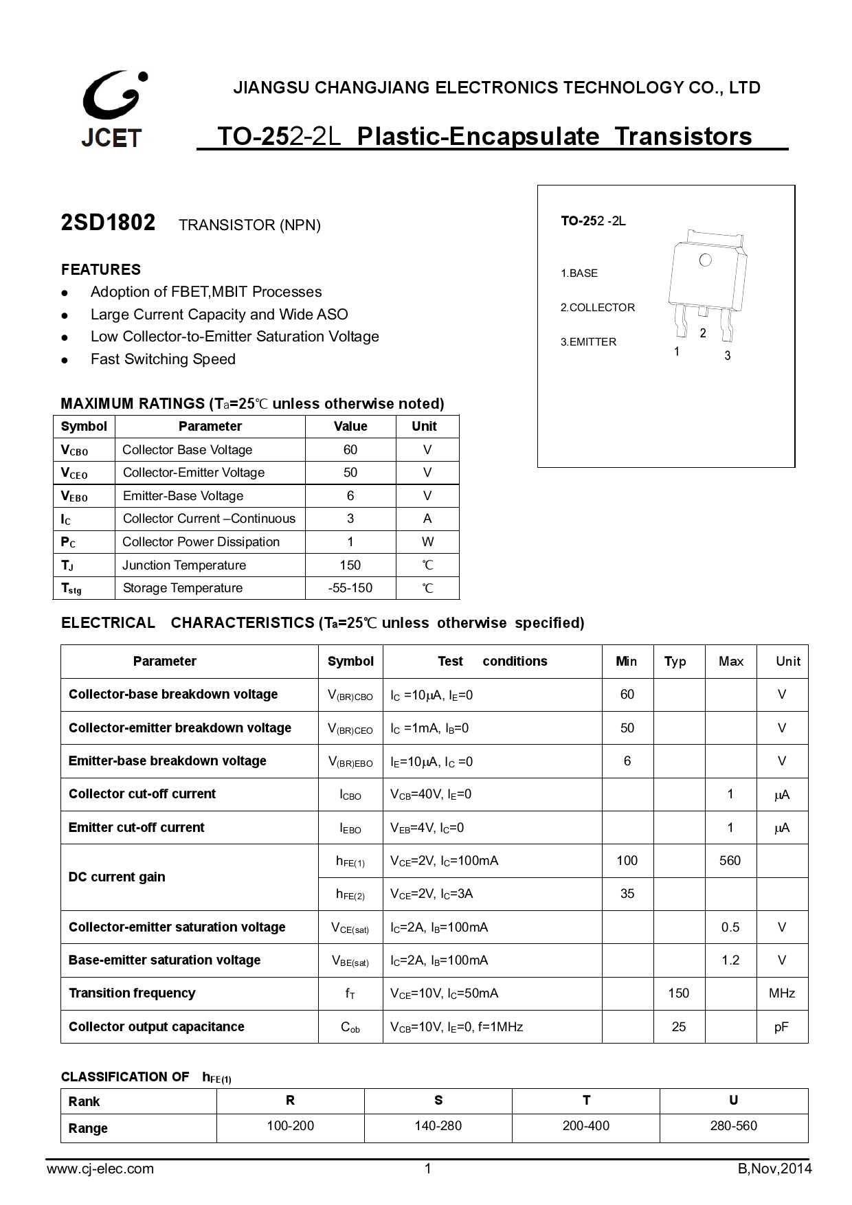 2SD1802_（CJ（江苏长电/长晶））2SD1802中文资料_价格_PDF手册-立创电子商城