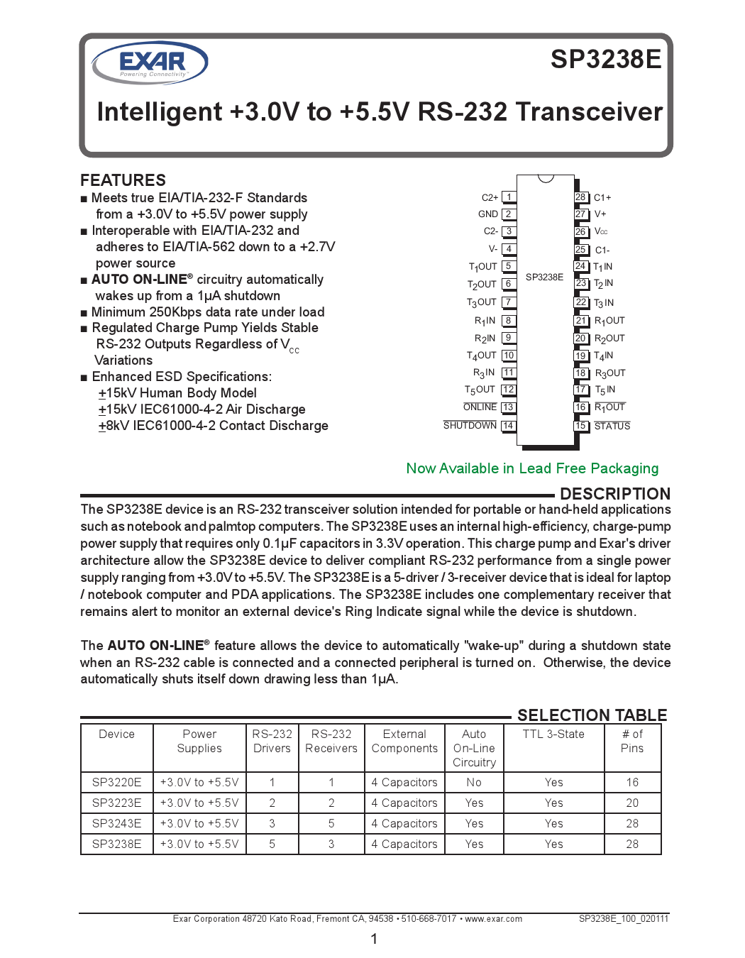 SP3238EEA-L/TR_（MaxLinear）SP3238EEA-L/TR中文资料_价格_PDF手册-立创电子商城