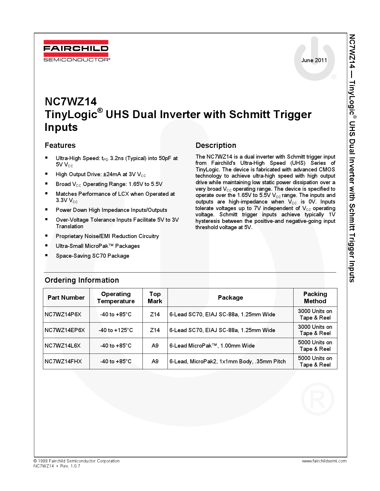 NC7WZ14P6X_（ON(安森美)）NC7WZ14P6X中文资料_价格_PDF手册-立创电子商城