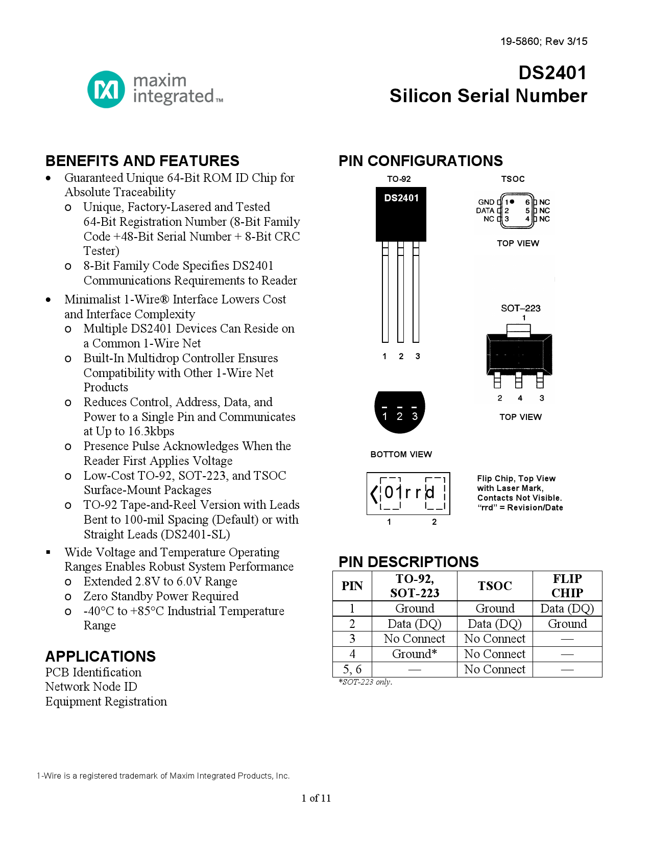 DS2401+_（MAXIM(美信)）DS2401+中文资料_价格_PDF手册-立创电子商城