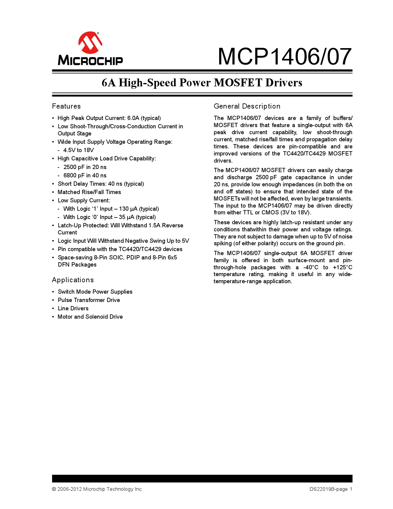 MCP1407-E/SN_（MICROCHIP(美国微芯)）MCP1407-E/SN中文资料_价格_PDF手册-立创电子商城