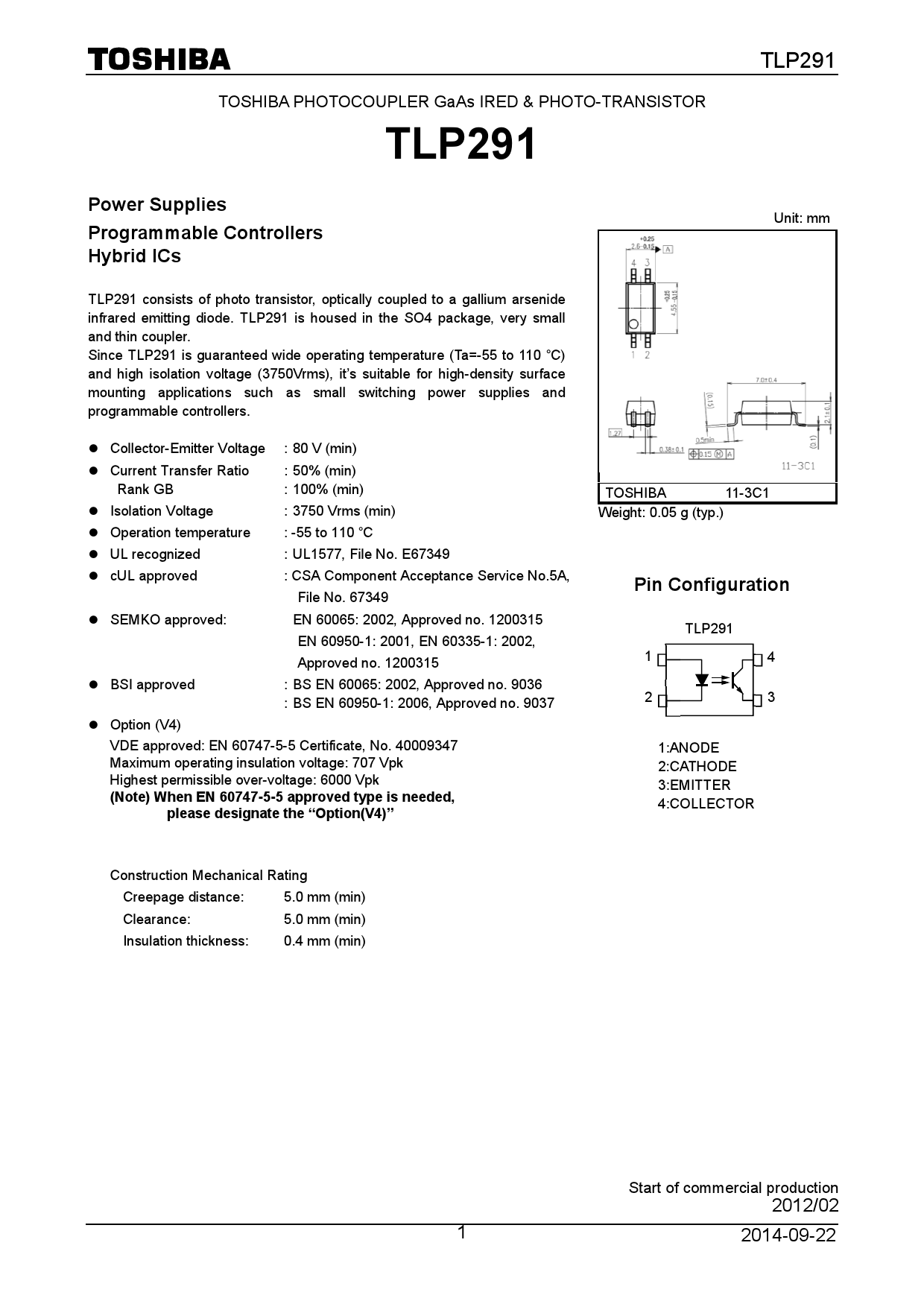 TLP291(GB-TP,SE_（TOSHIBA(东芝)）TLP291(GB-TP,SE中文资料_价格_PDF手册-立创电子商城