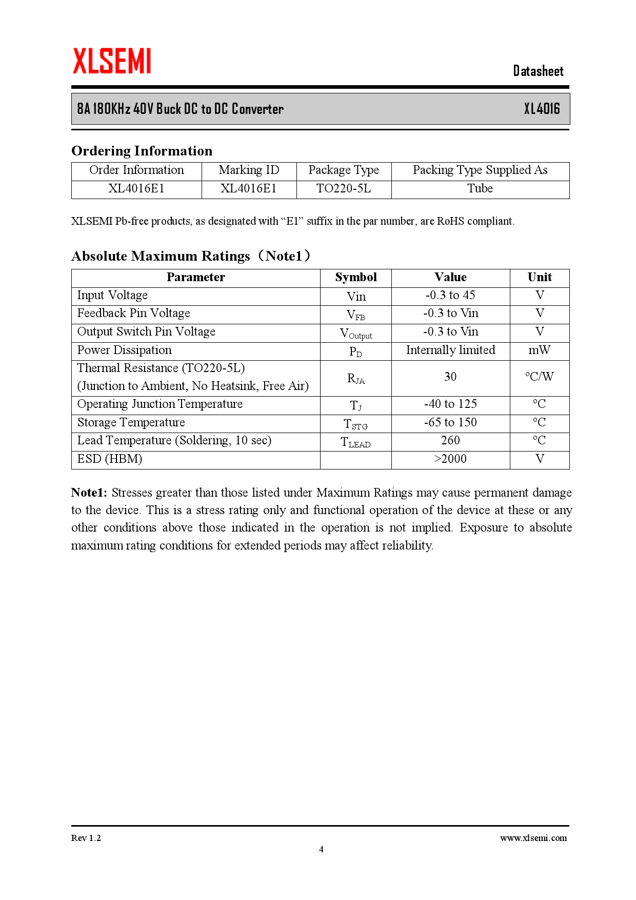 XL4016E1_（XLSEMI(芯龙)）XL4016E1中文资料_价格_PDF手册-立创电子商城