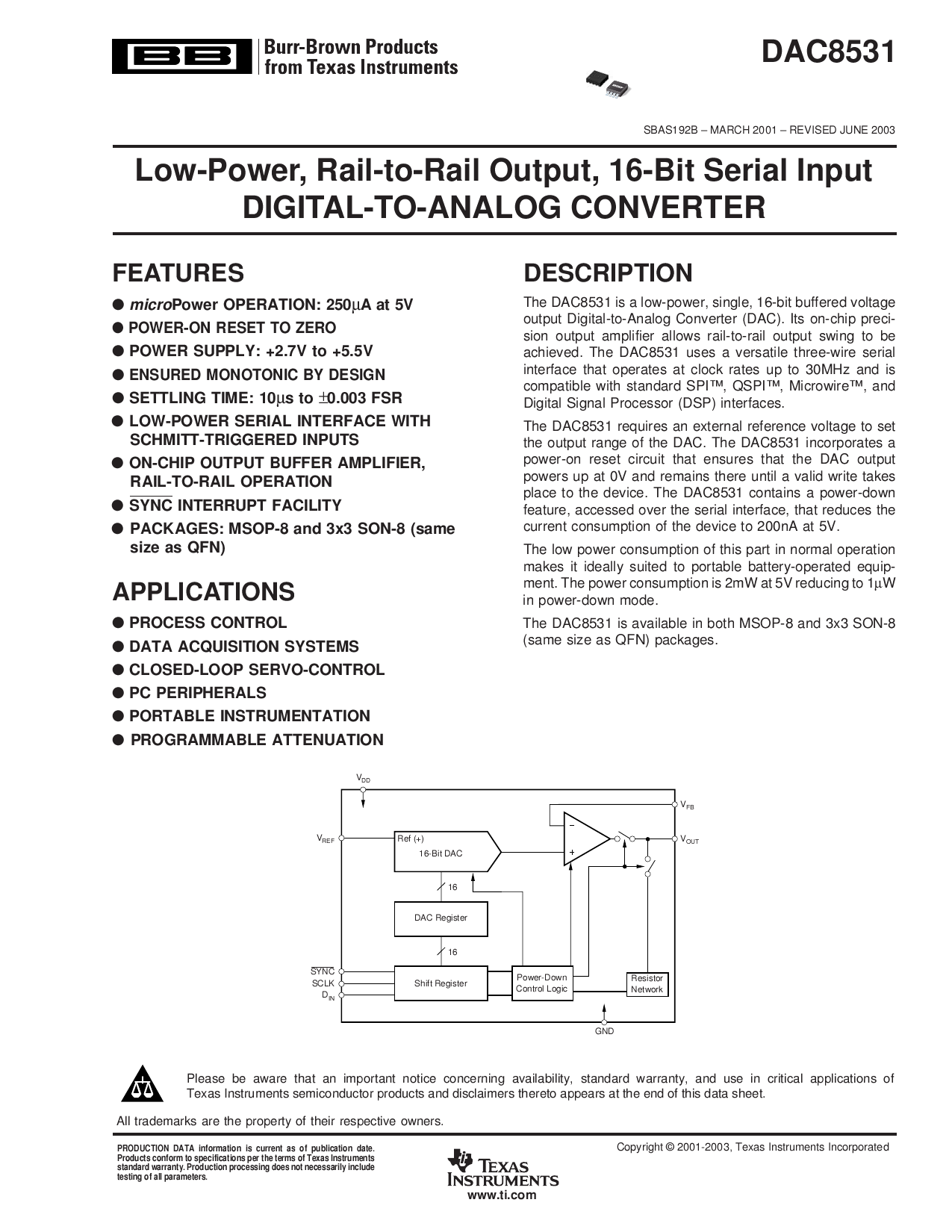 DAC8531E/2K5_（TI(德州仪器)）DAC8531E/2K5中文资料_价格_PDF手册-立创电子商城