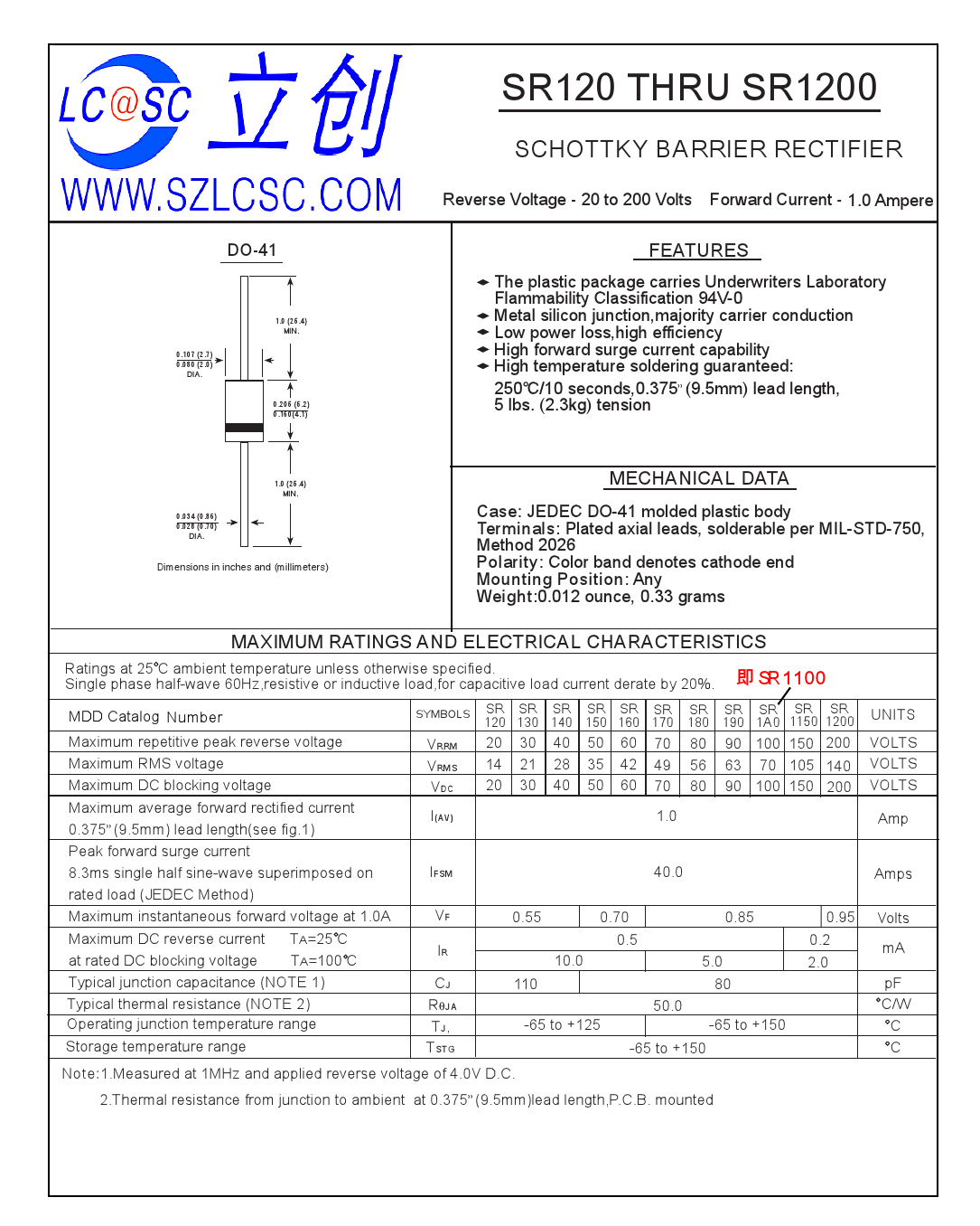 SR1100_（MDD）SR1100中文资料_价格_PDF手册-立创电子商城