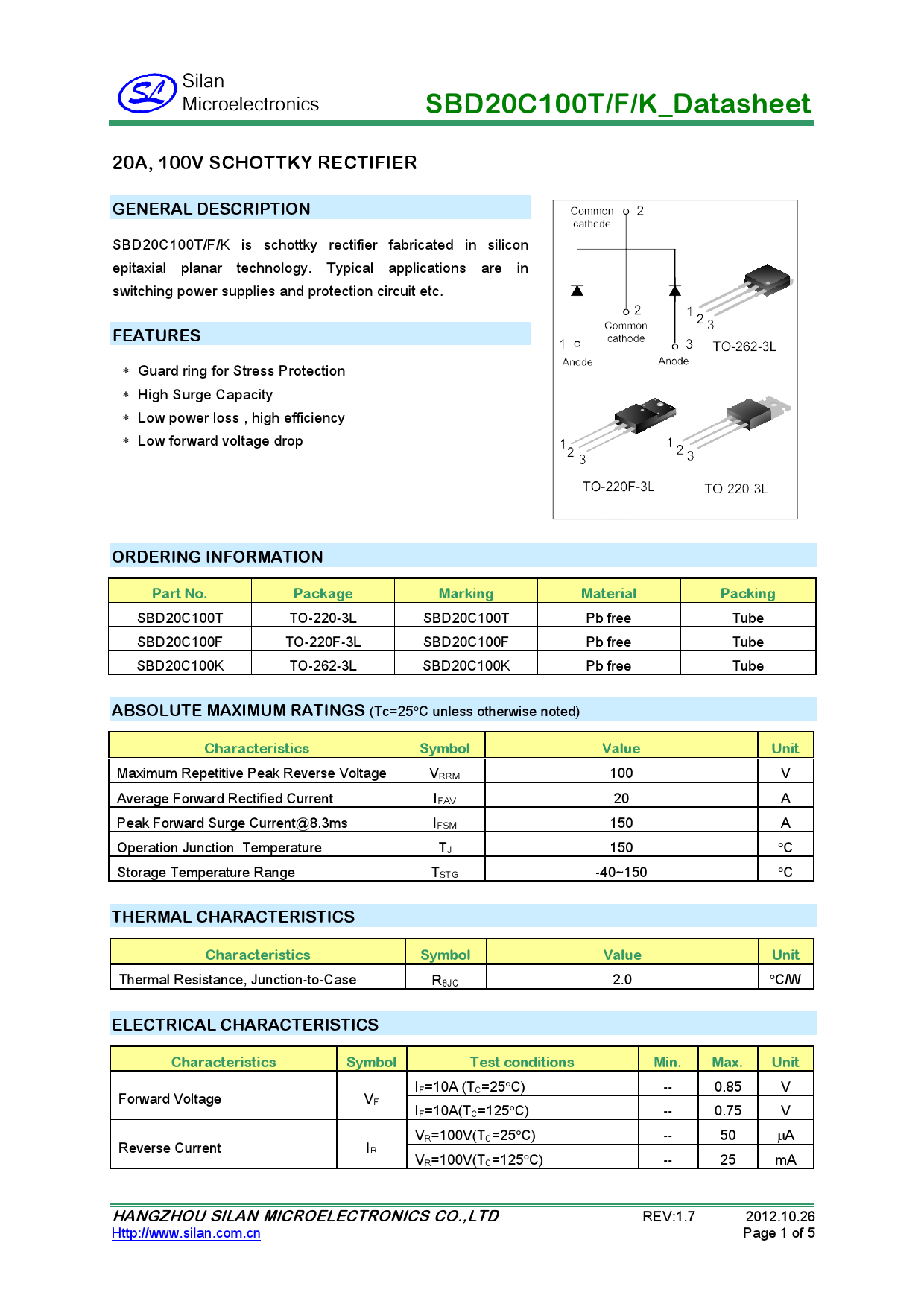 SBD20C100F_（SILAN(士兰微)）SBD20C100F中文资料_价格_PDF手册-立创电子商城