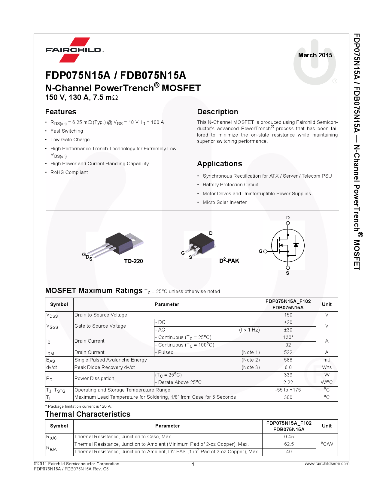 FDB075N15A_（ON(安森美)）FDB075N15A中文资料_价格_PDF手册-立创电子商城
