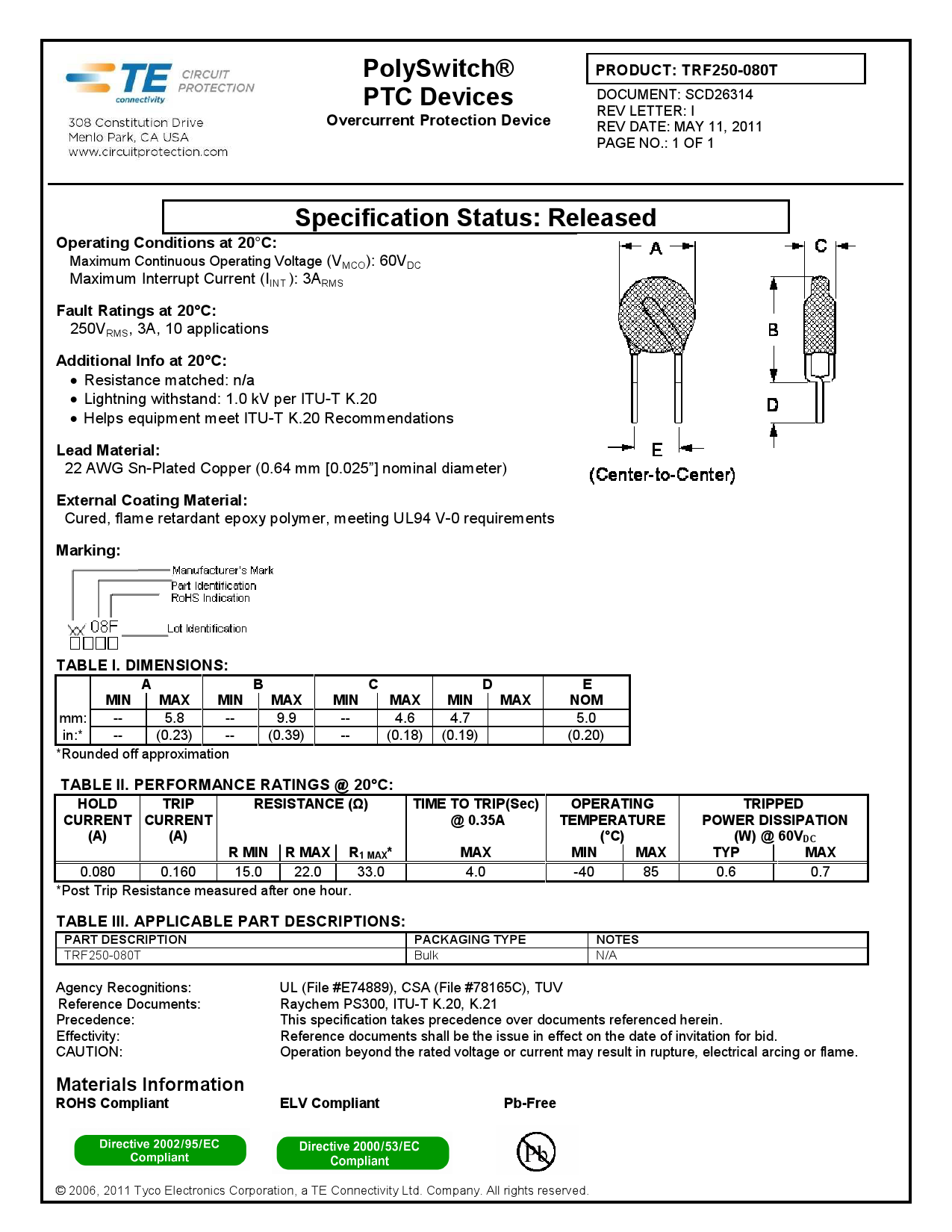TRF250-080T_（Littelfuse(美国力特)）TRF250-080T中文资料_价格_PDF手册-立创电子商城