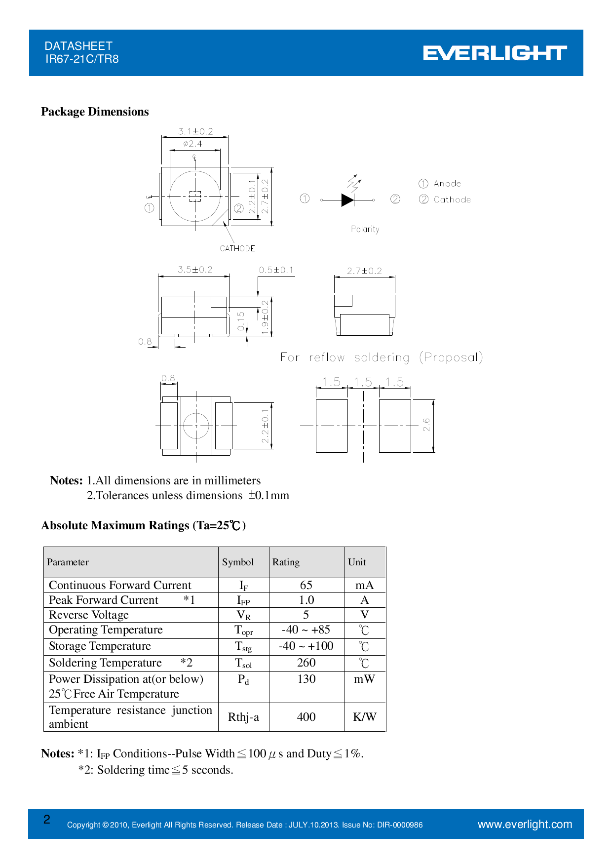 IR67-21C/TR8_（EVERLIGHT(亿光)）IR67-21C/TR8中文资料_价格_PDF手册-立创电子商城