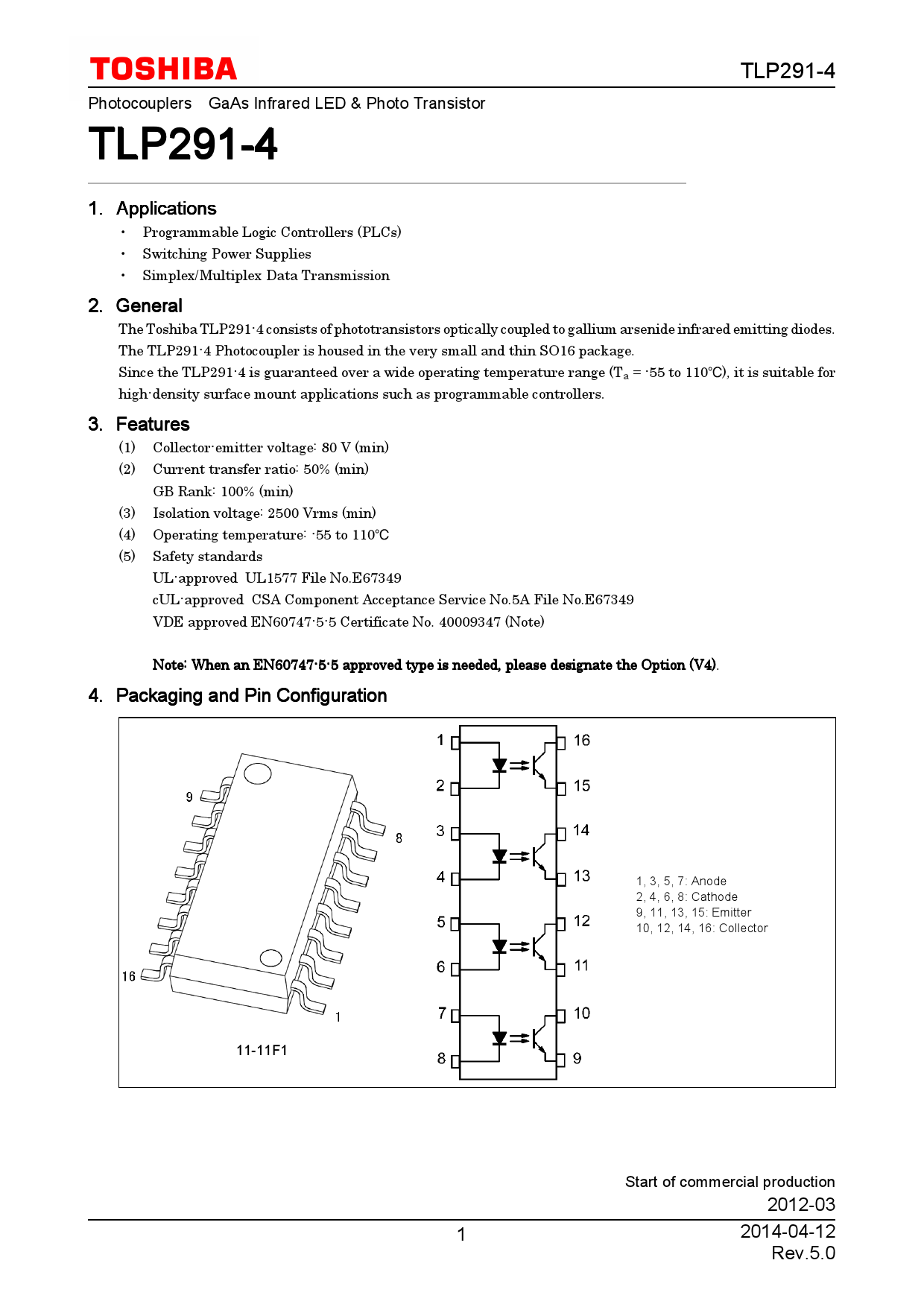 TLP291-4(GB-TP,E(T_（TOSHIBA(东芝)）TLP291-4(GB-TP,E(T中文资料_价格_PDF手册-立创电子商城