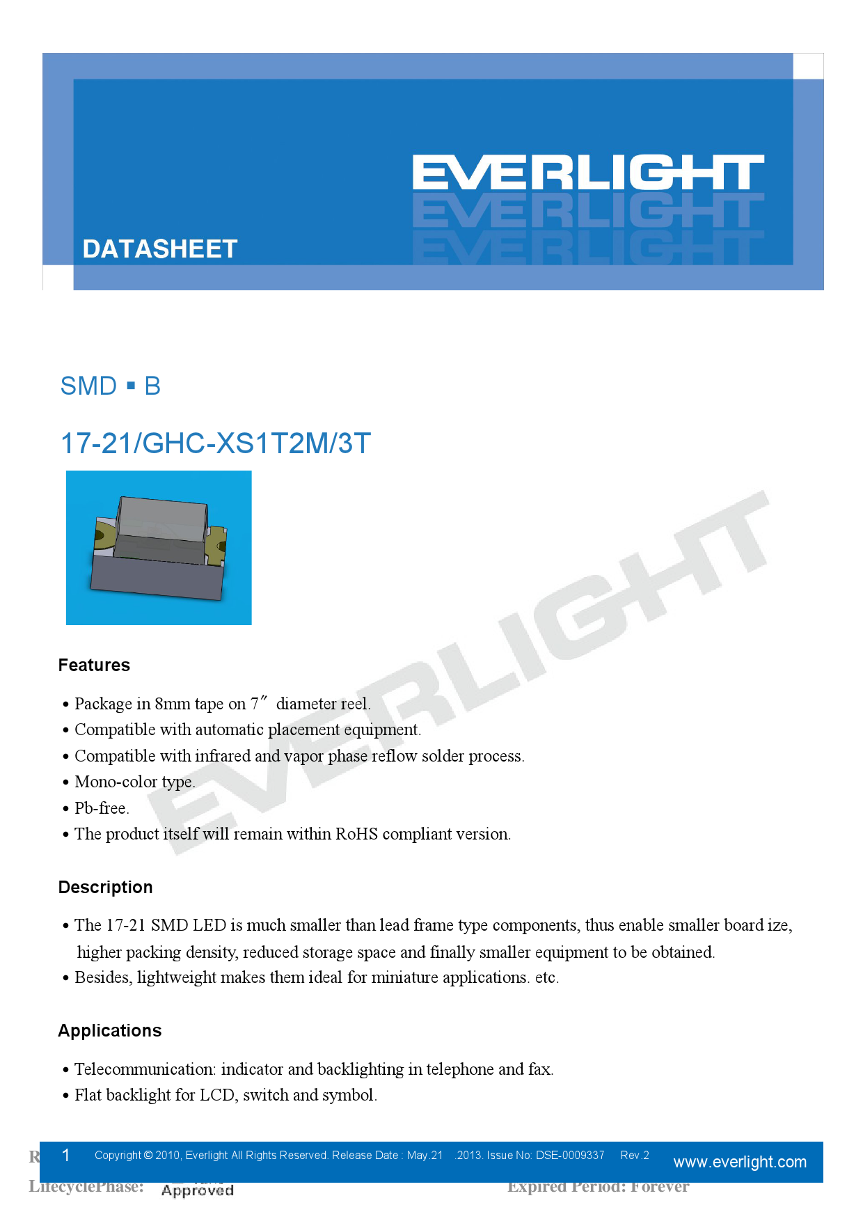 EVERLIGHT(台湾亿光)发光二极管17-21/GHC-XS1T2M/3T采购_价格_数据手册 -立创商城