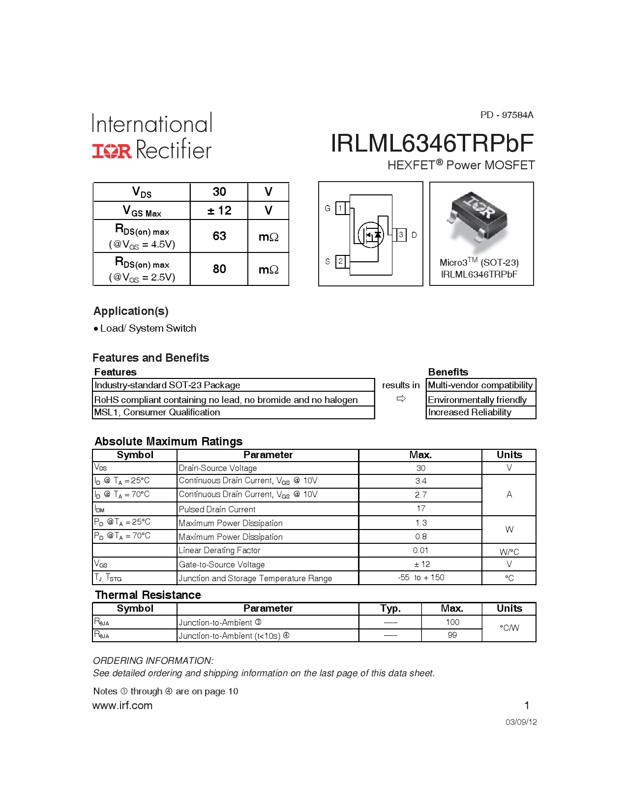 IRLML6346TRPBF_（Infineon(英飞凌)）IRLML6346TRPBF中文资料_价格_PDF手册-立创电子商城