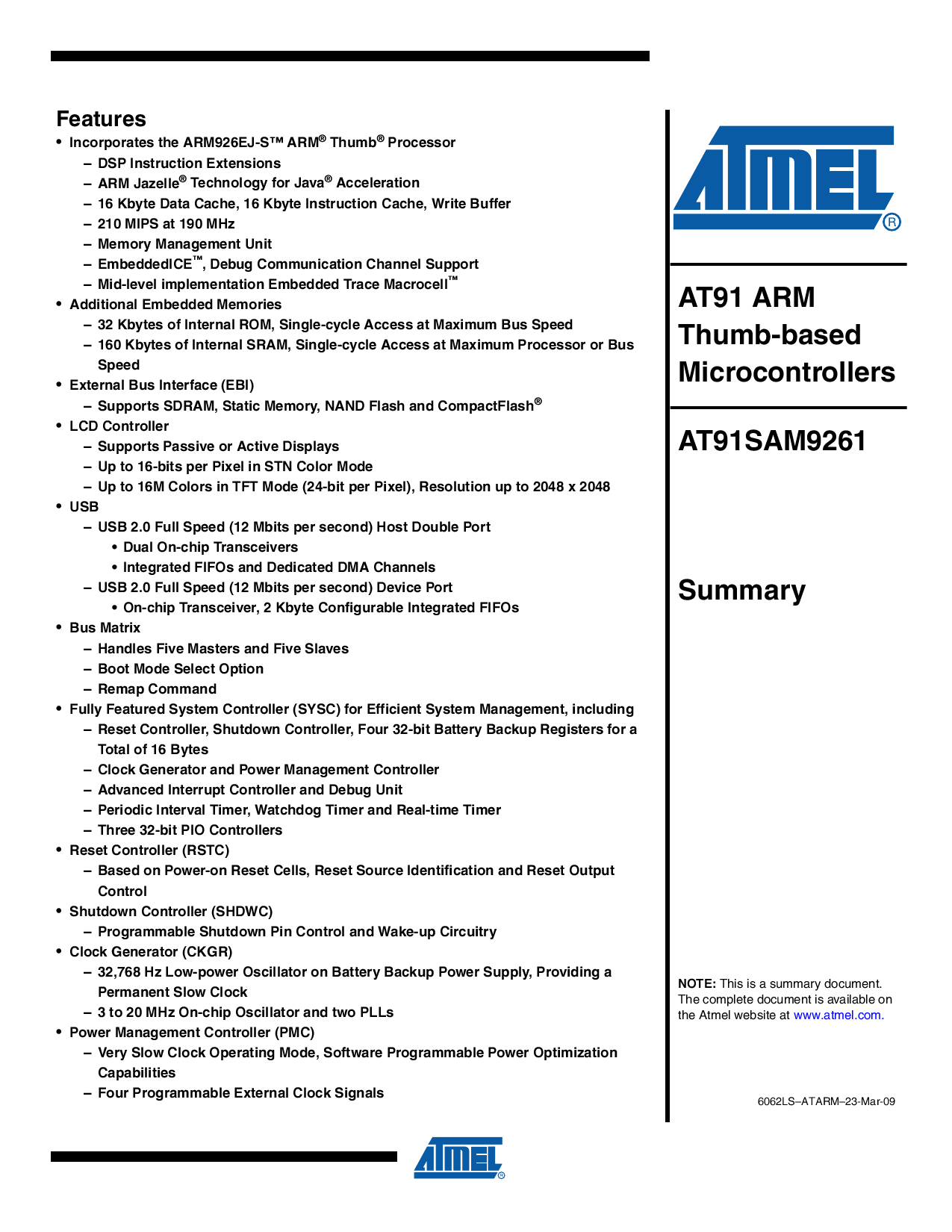 AT91SAM9261B-CU_（MICROCHIP(美国微芯)）AT91SAM9261B-CU中文资料_价格_PDF手册-立创电子商城
