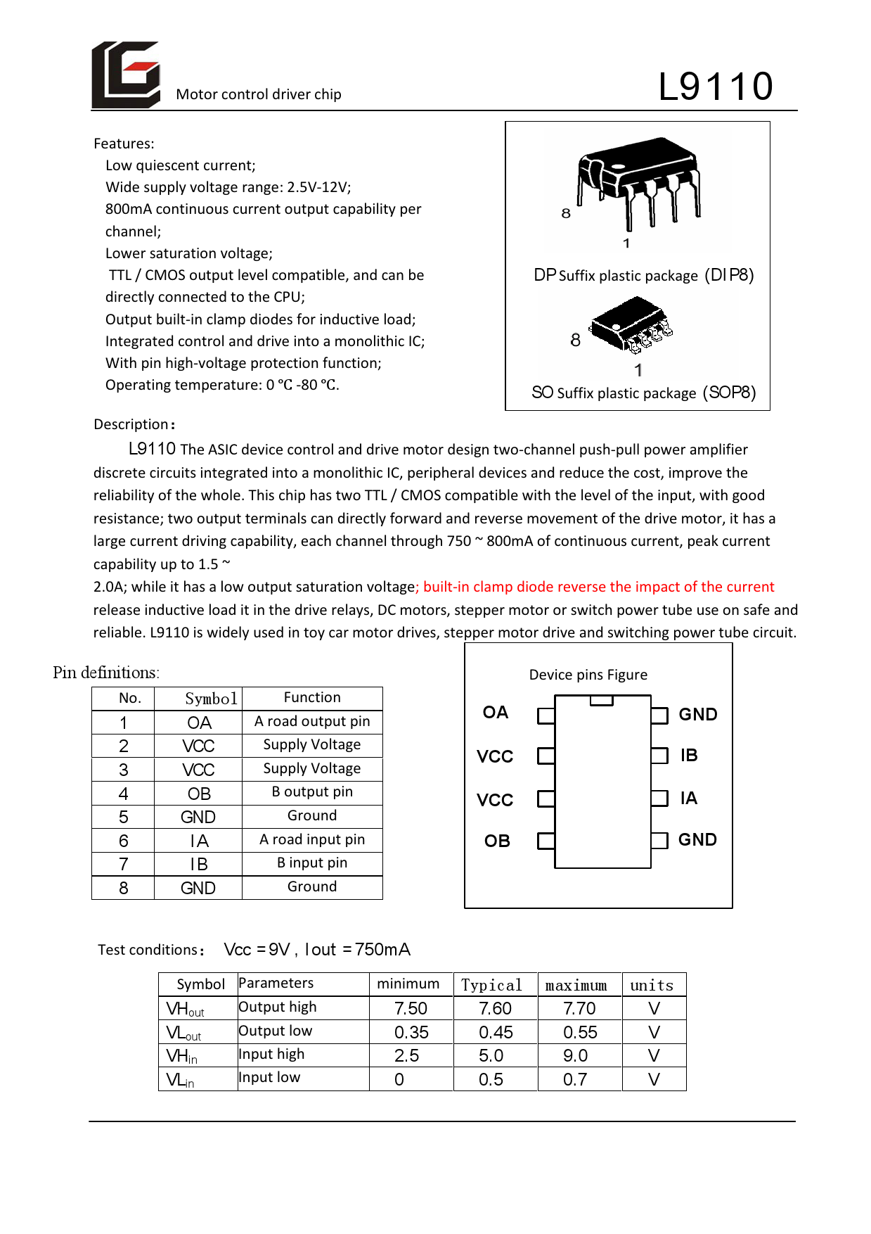 L9110S_（LG）L9110S中文资料_价格_PDF手册-立创电子商城