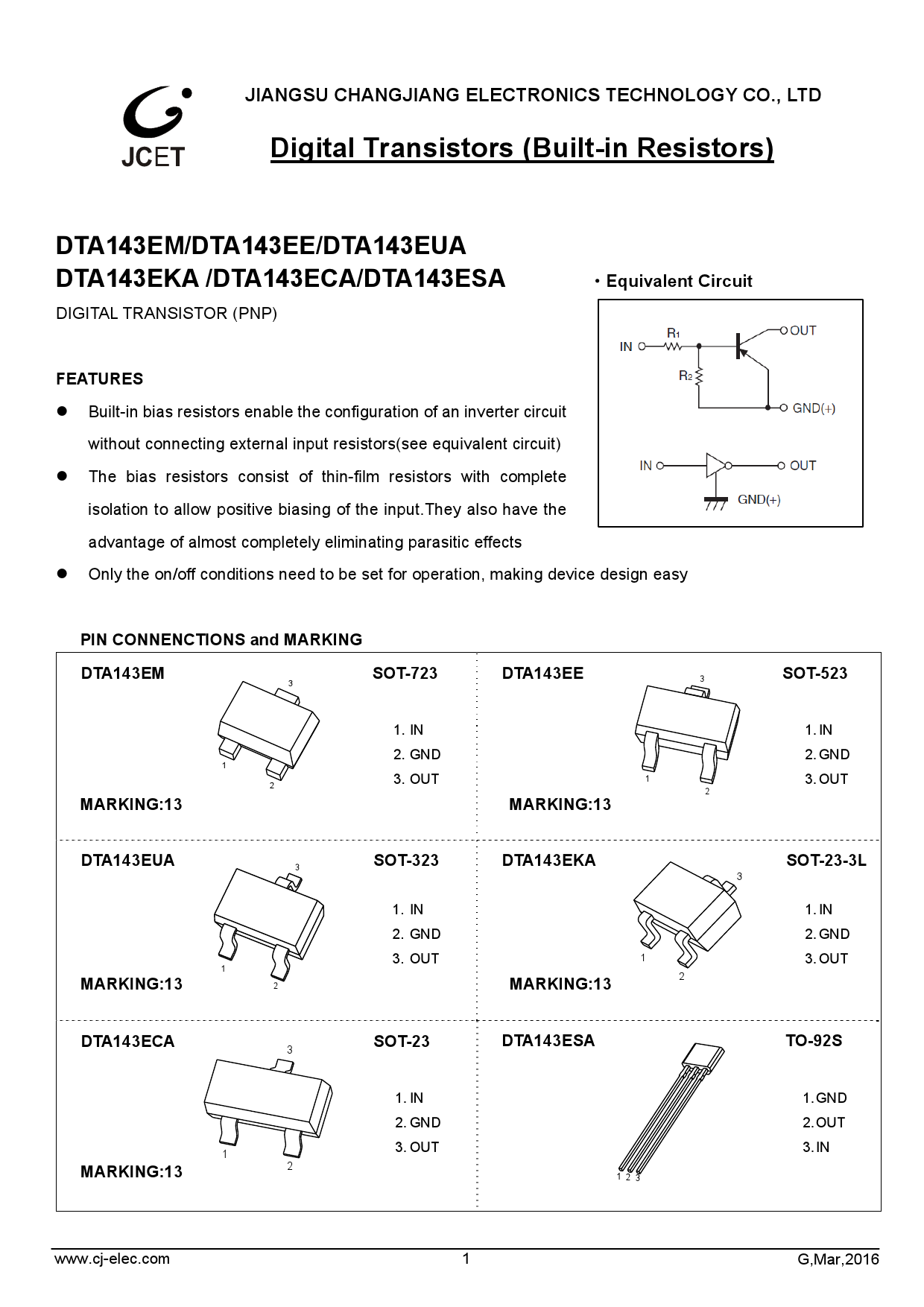 DTA143ECA_（CJ(江苏长电/长晶)）DTA143ECA中文资料_价格_PDF手册-立创电子商城